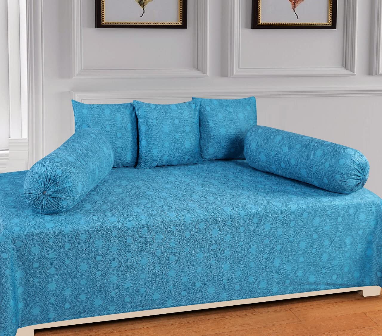 IVAZA diwan Cover Set Embossed Velvet Touch Hexagon Print 6 Piece diwan ...