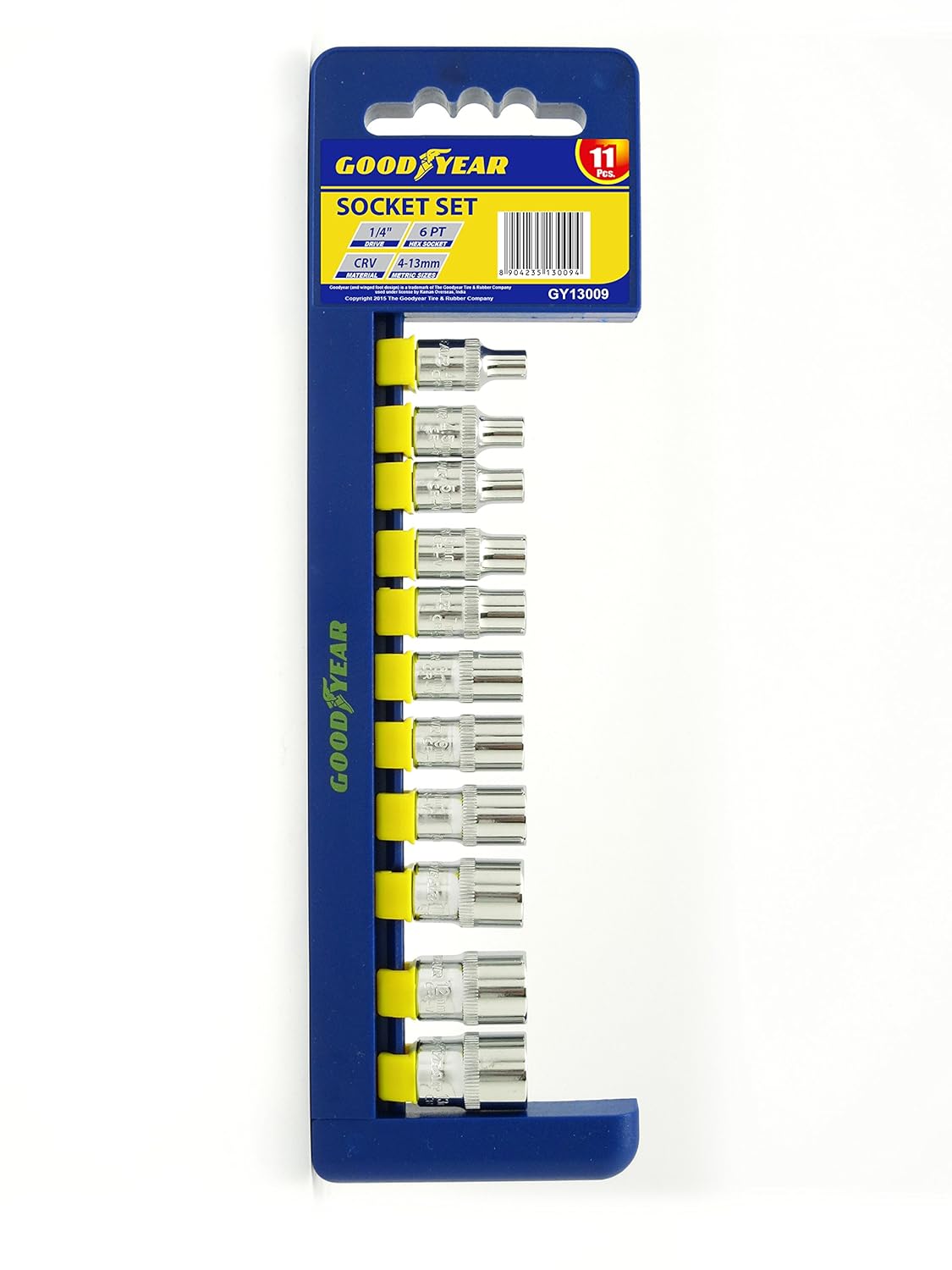 Goodyear Sockets, Socket Set, Hand Tools Set of 11 Pcs 1/4" Drive Hex ...