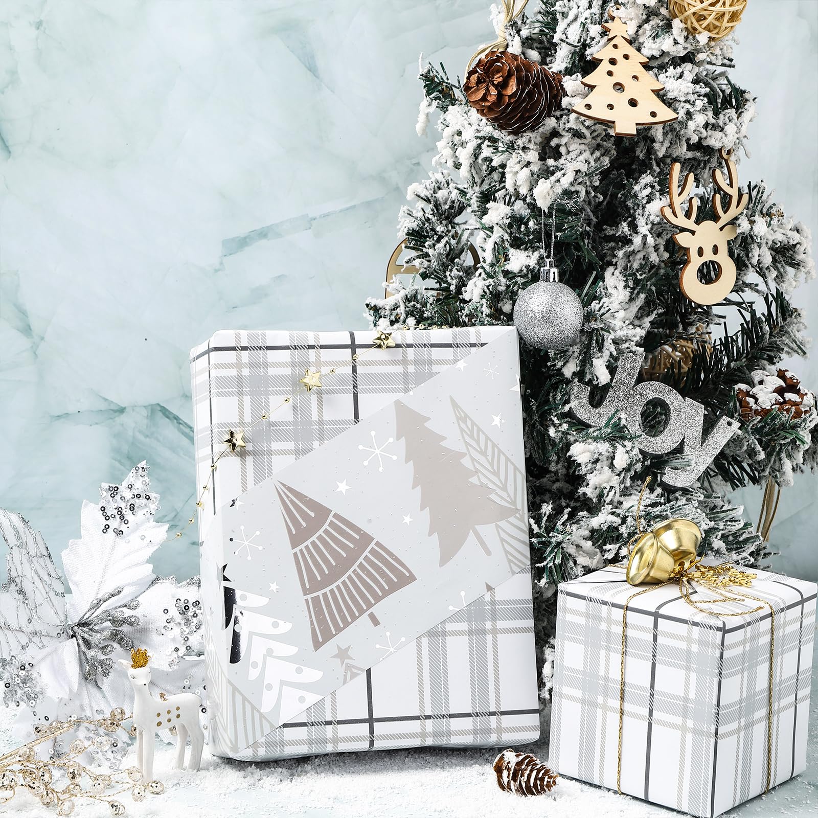 Snapklik.com : Christmas Silver Woodland Wrapping Paper Jumbo Roll ...