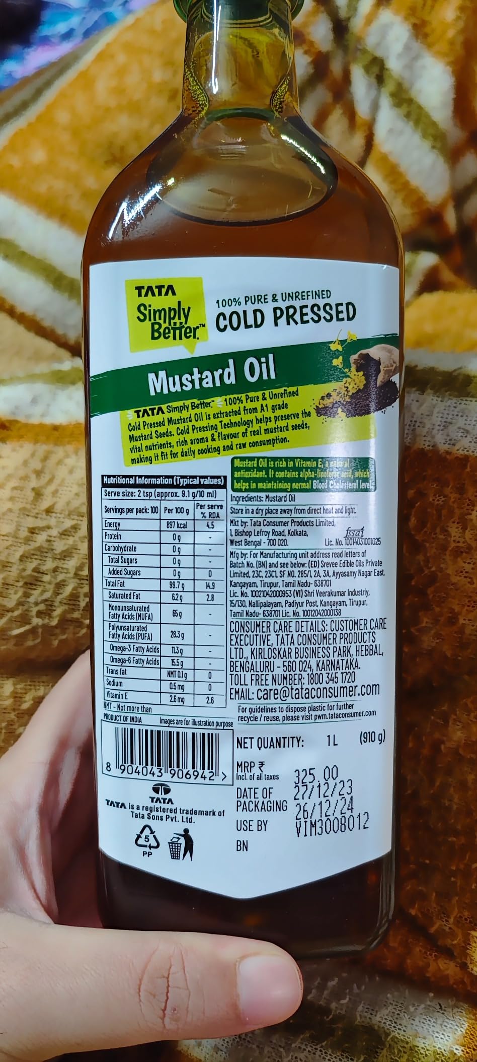 Tata Simply Better Pure & Unrefined Cold Pressed Mustard Oil,Naturally ...