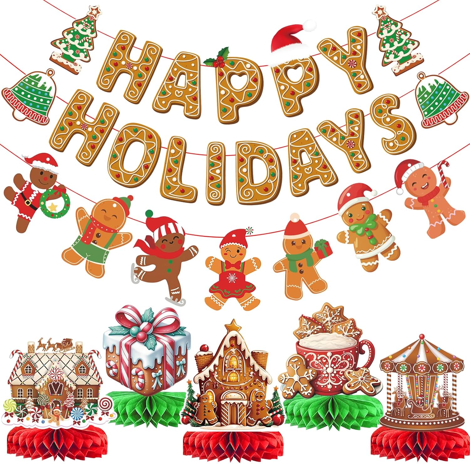 Amazon.com: Happy Holidays Banner and Decorations - Gingerbread ...