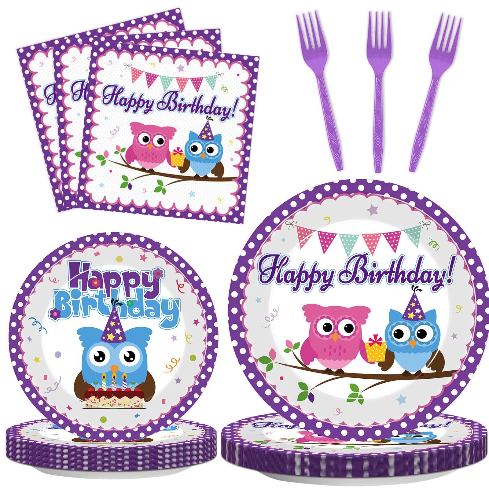 Amazon.com: 96Pcs Owl Birthday Party Supplies Owl Theme Paper Plates ...