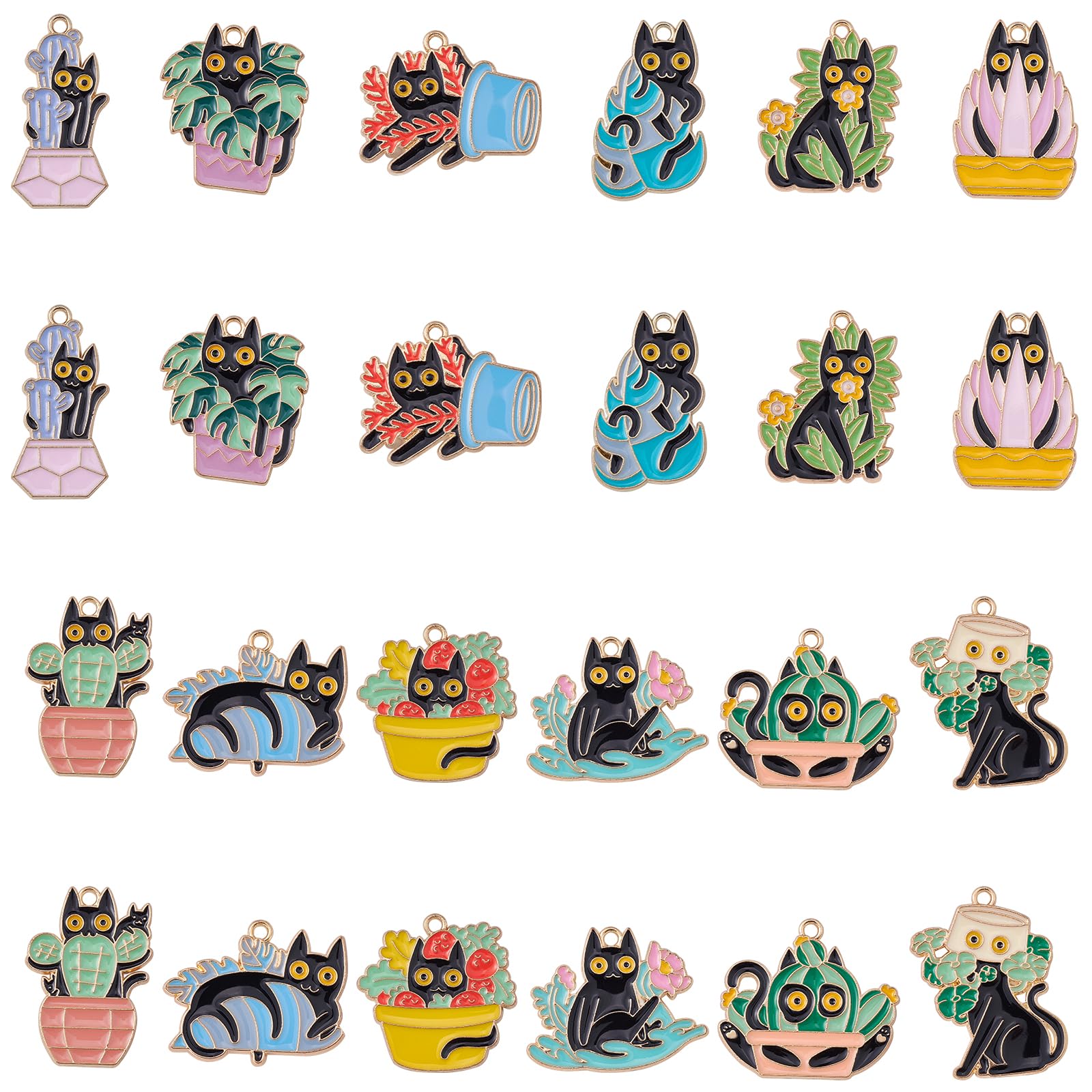 Amazon.com: COGCHARGER 24Pcs Black Cat Alloy Enamel Charms Pendants ...