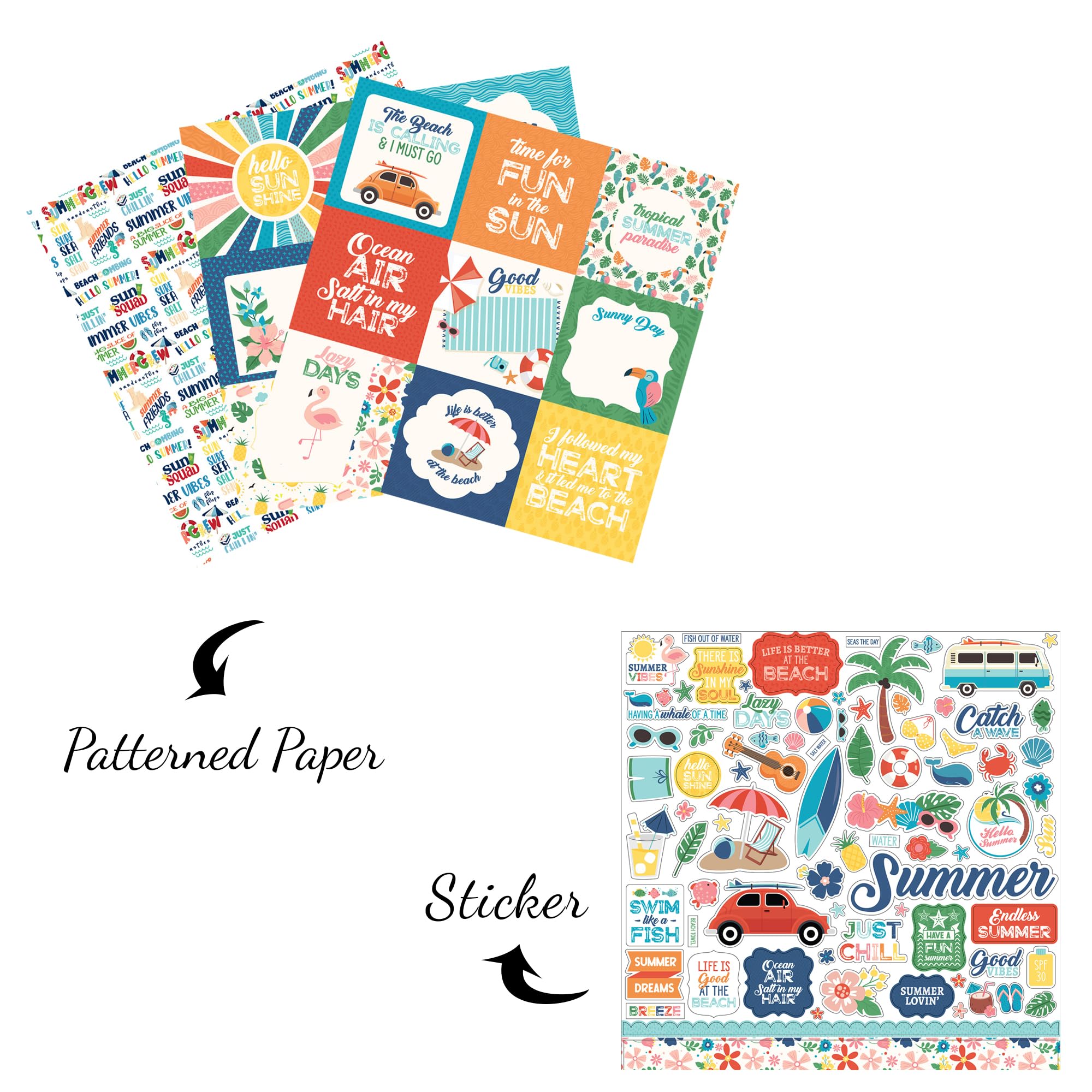 Snapklik.com : Trendzeen Summer Scrapbook Paper & Stickers Kit - Beach ...