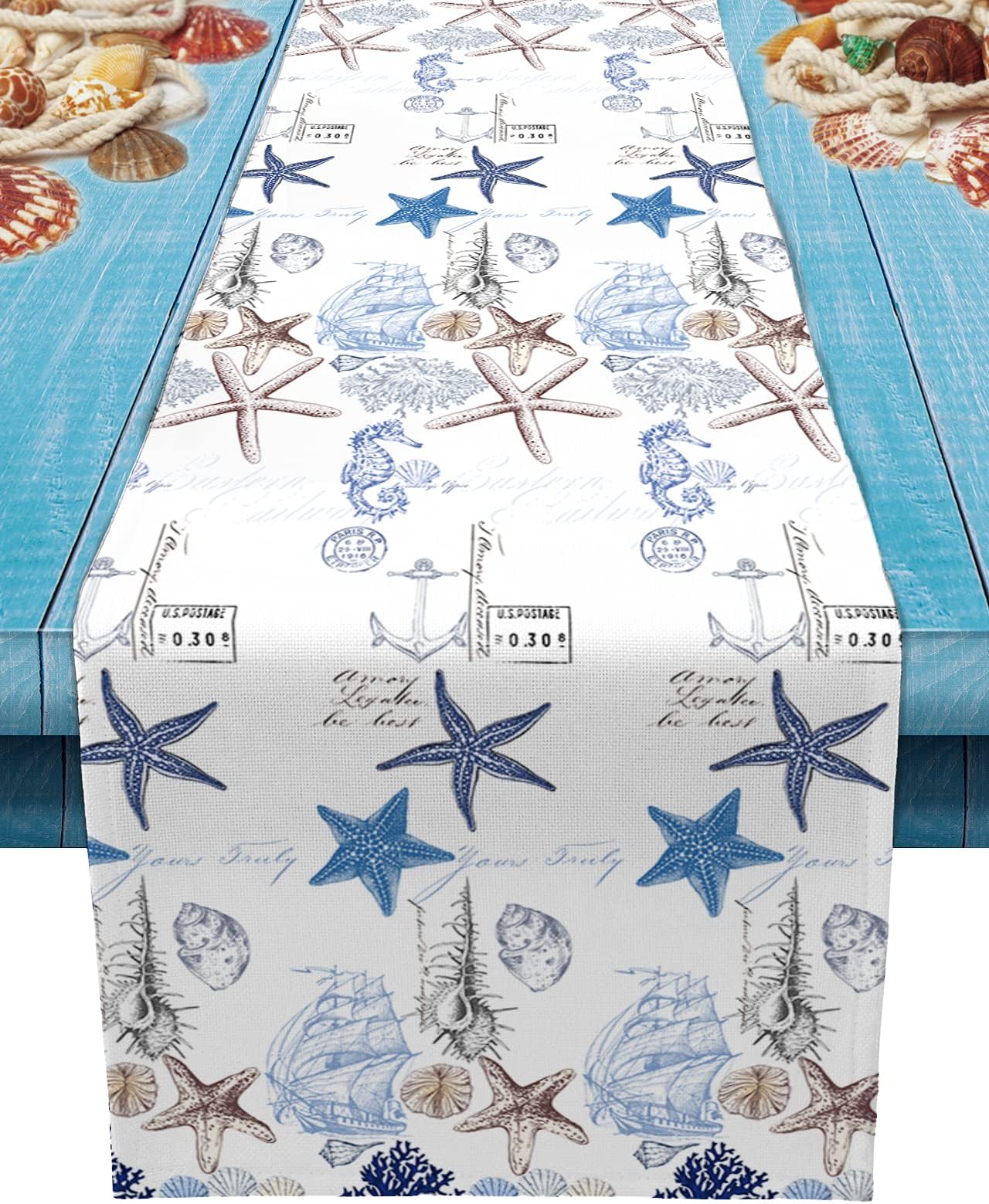 Amazon.com: Blue Turtle Octopus Seahorse Table Runner Dresser Coastal ...