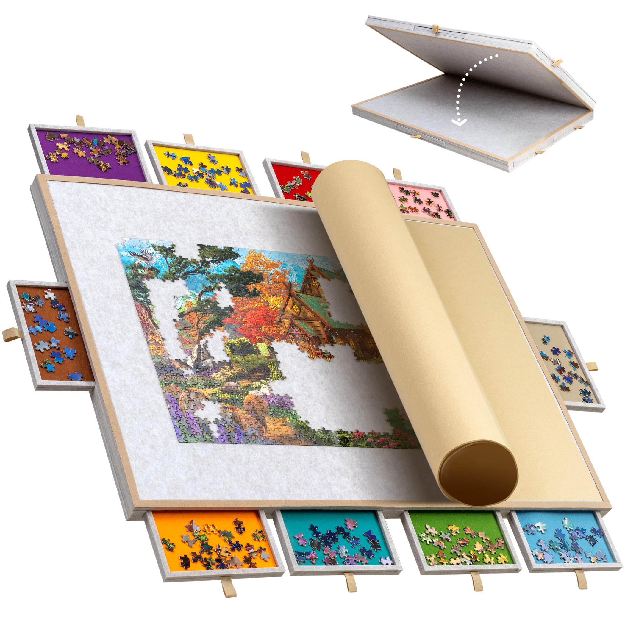 Amazon.com: Lavievert 2000 Pieces Jigsaw Puzzle Board with 10 Drawers ...