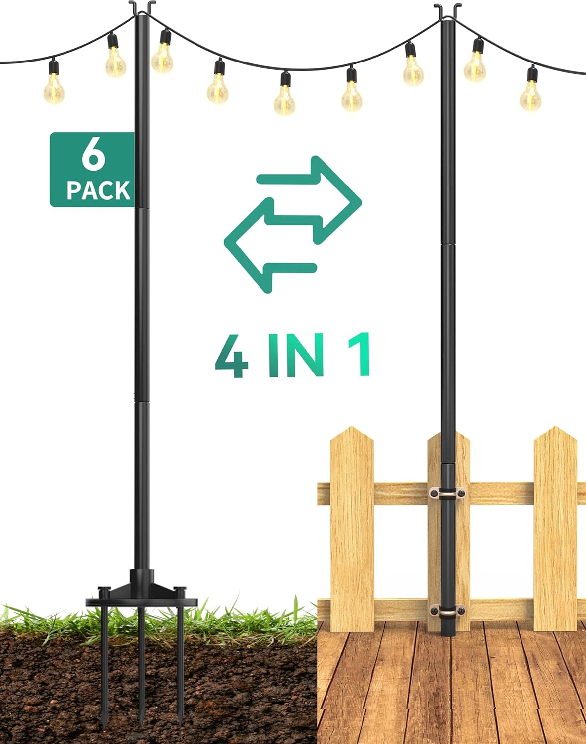 Amazon.com: YITAHOME 6 Pack Outdoor String Light Poles, 11ft 4-in-1 ...