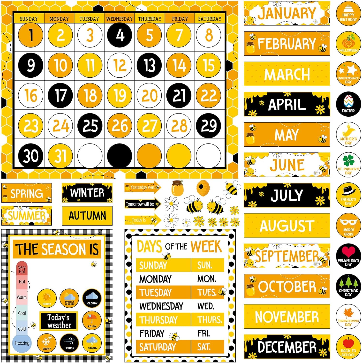 Amazon.com : ojustbeok Bee Calendar Bulletin Board Set for Classroom ...