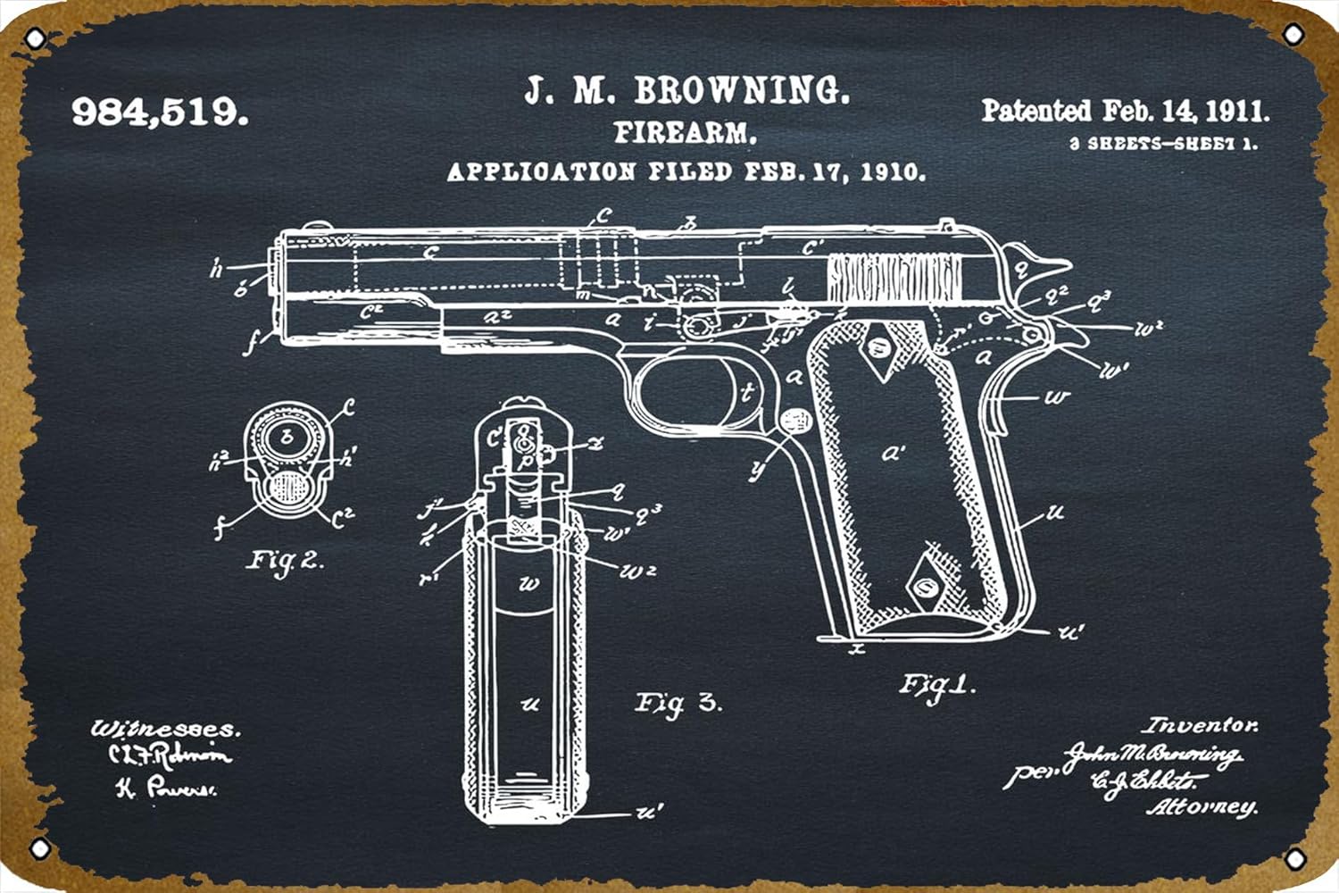 Amazon.com: 1911 Colt 45 Poster 12 X 8 Inches Vintage Retro Metal Tin ...