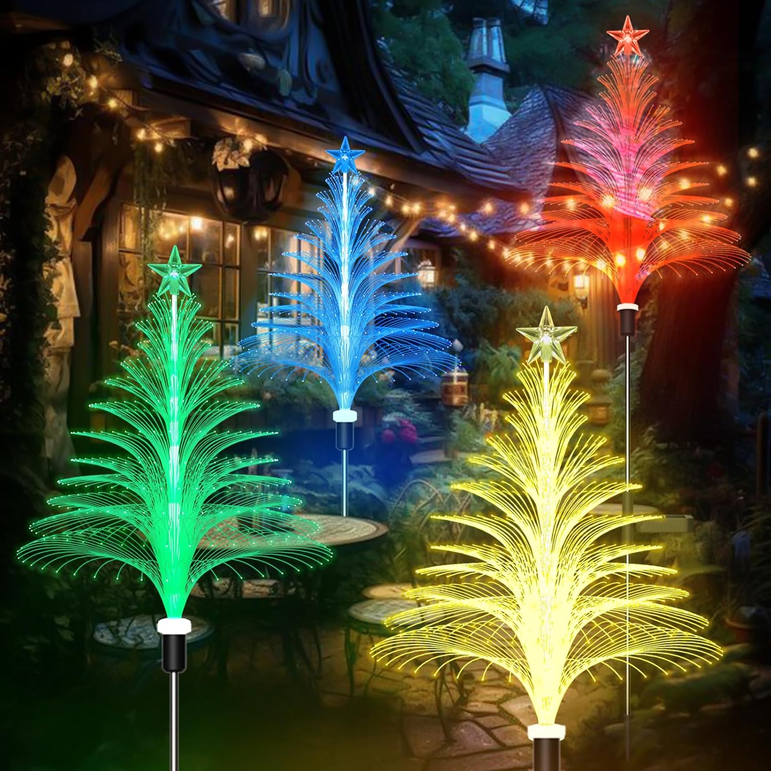 Amazon.com : Solar Christmas Tree Lights Outdoor Waterproof, 4 Pcs ...
