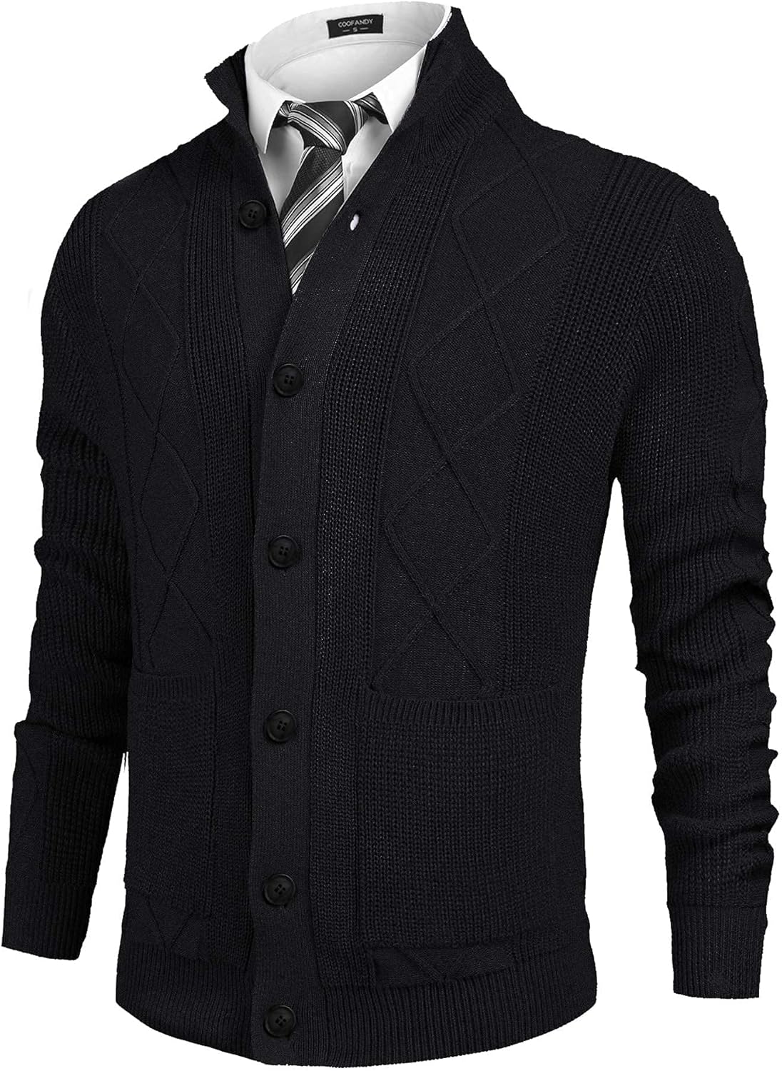 COOFANDY Men's Cardigan Sweater Casual Stand Collar Button Down Knitted ...
