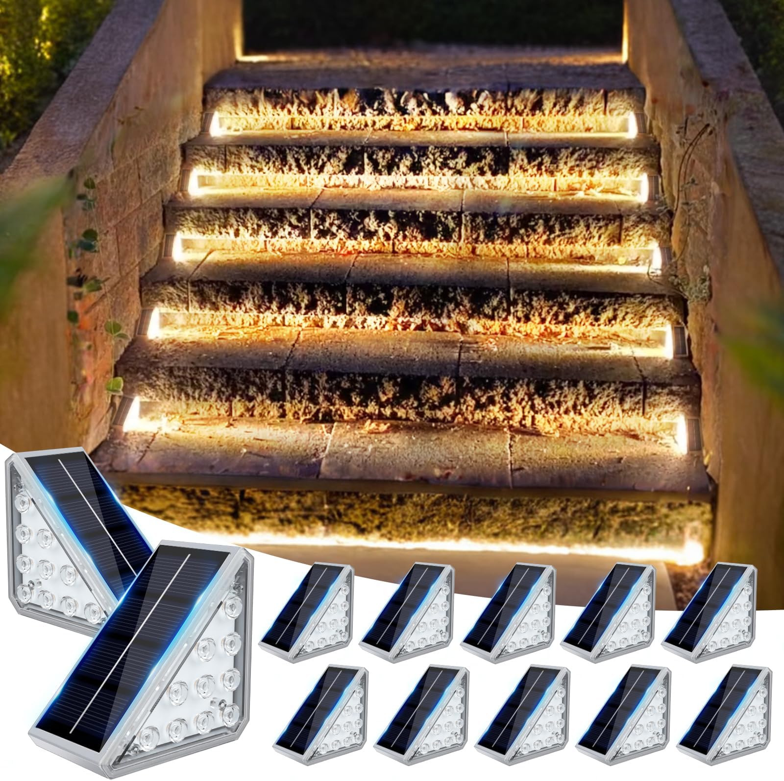 JOFIOS Solar Stair Lights for Outside,12pack Solar Step Lights Outdoor ...