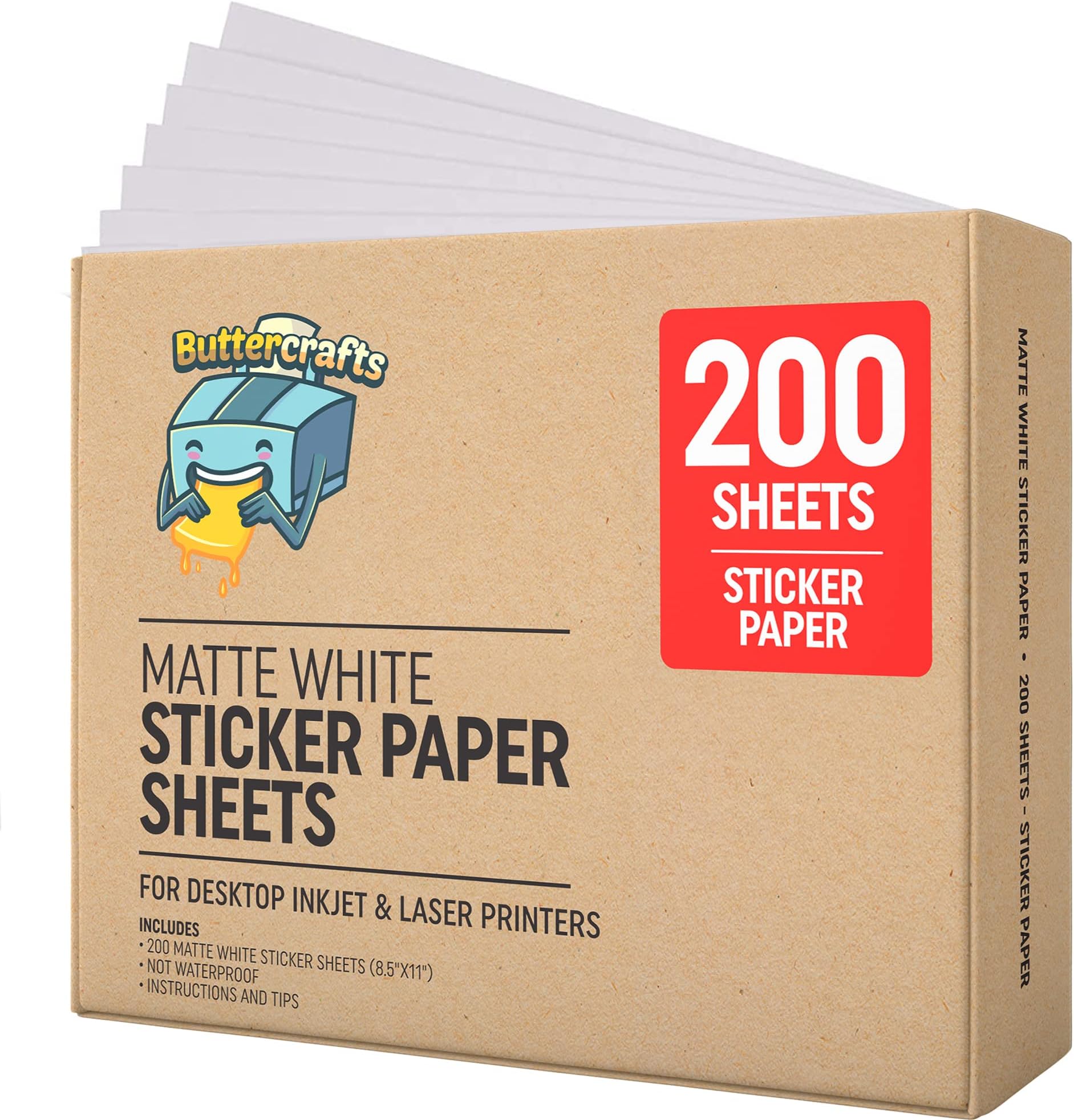 Printable Sticker Paper for Inkjet Printer and Laser Printers (Matte ...