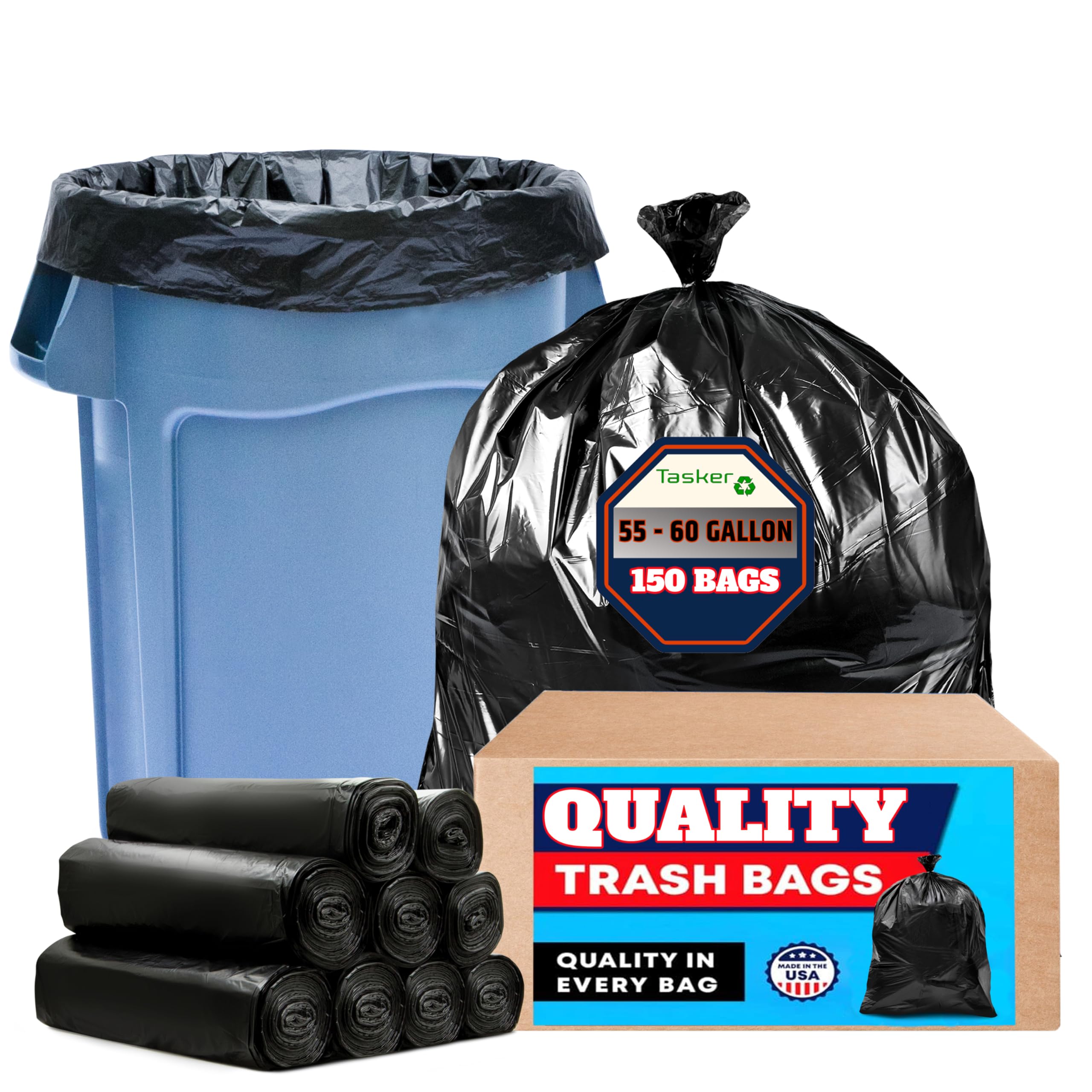 Amazon.com: Tasker 55-60 Gallon Large Trash Bags | Mega ValuePack 150 ...