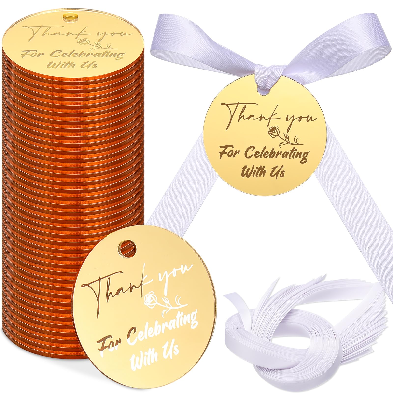 Amazon.com : 100 Set Gold Acrylic Thank You for Celebrating with Us ...