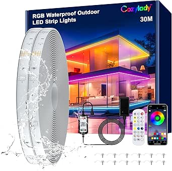 30m Outdoor LED Strip Lights, 100ft Cozylady IP67 Waterproof Bluetooth ...