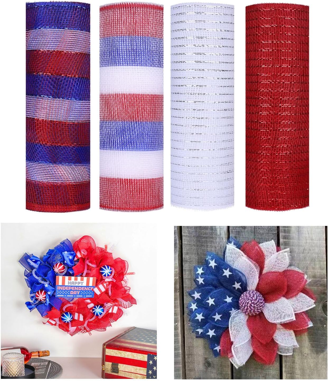 Amazon.com: JStnana 4 Rolls Deco Mesh Ribbon for 4th of July Wreath ...