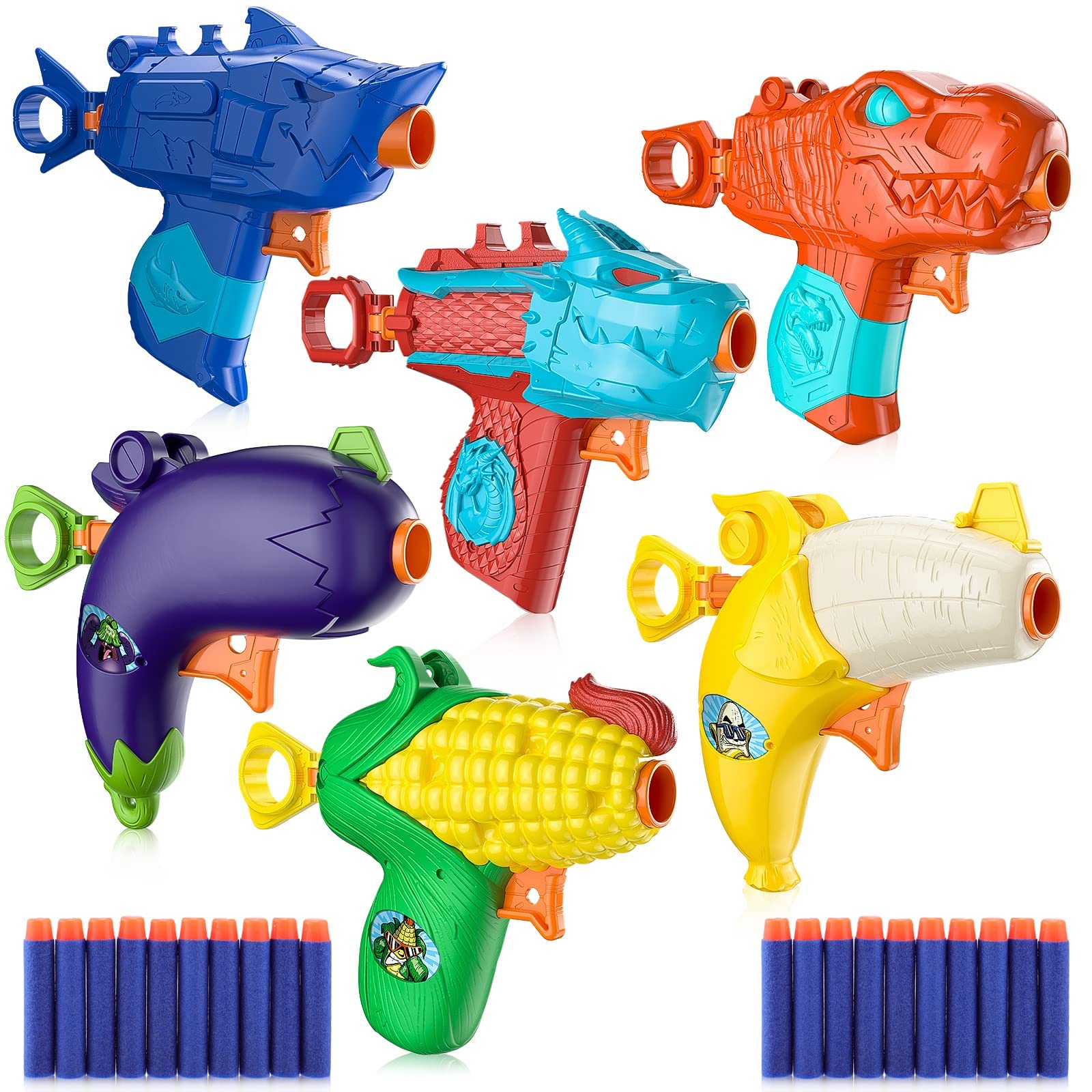 Buy FunGether 6 Pack Blaster Toy Set with 20 Refillable Soft Foam Darts ...