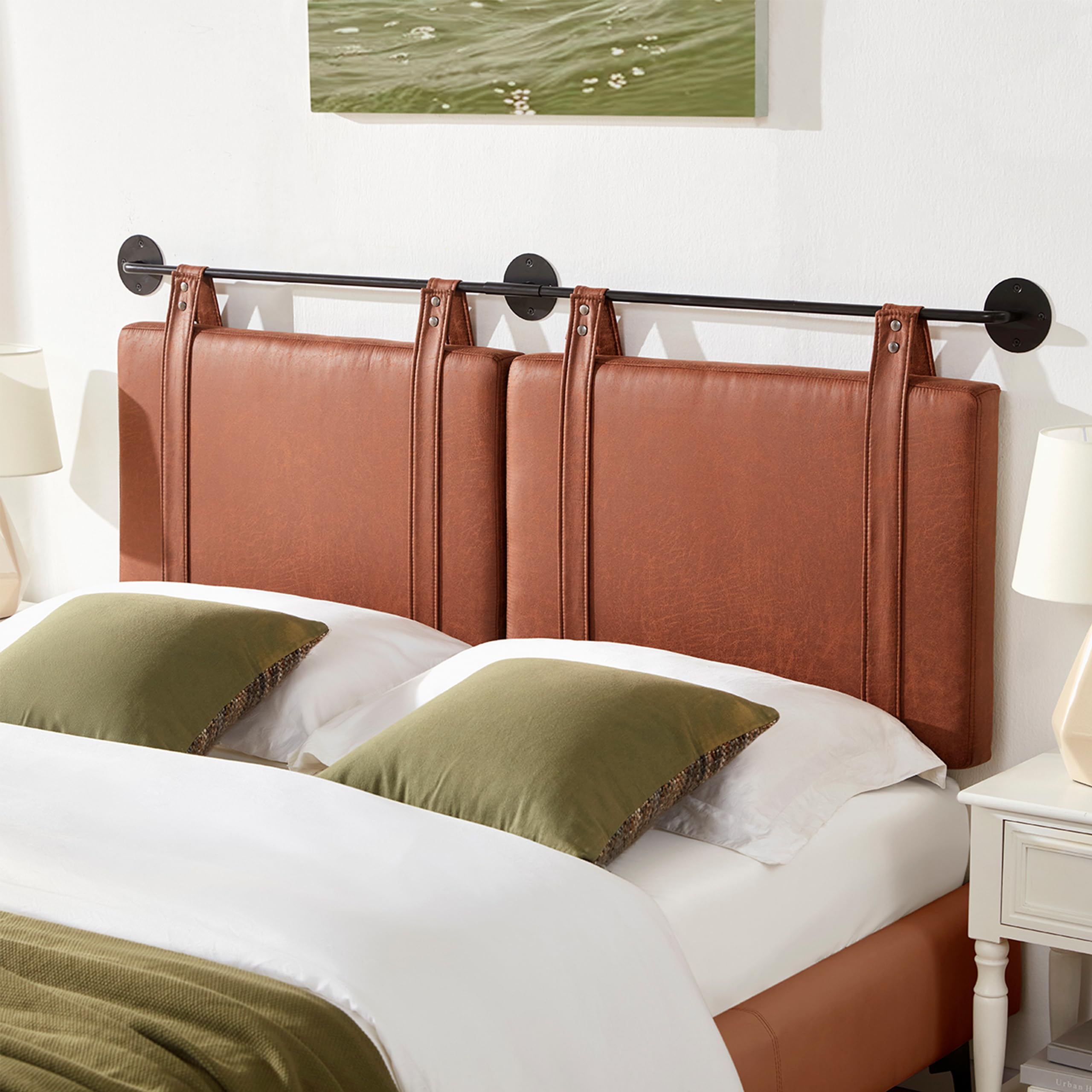 Amazon.com - Iroomy Wall Mounted Headboard King with Brown Faux Leather ...