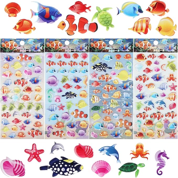 TIESOME Fish Stickers for Kids, 3D Foam Under The Sea Ocean Animal ...