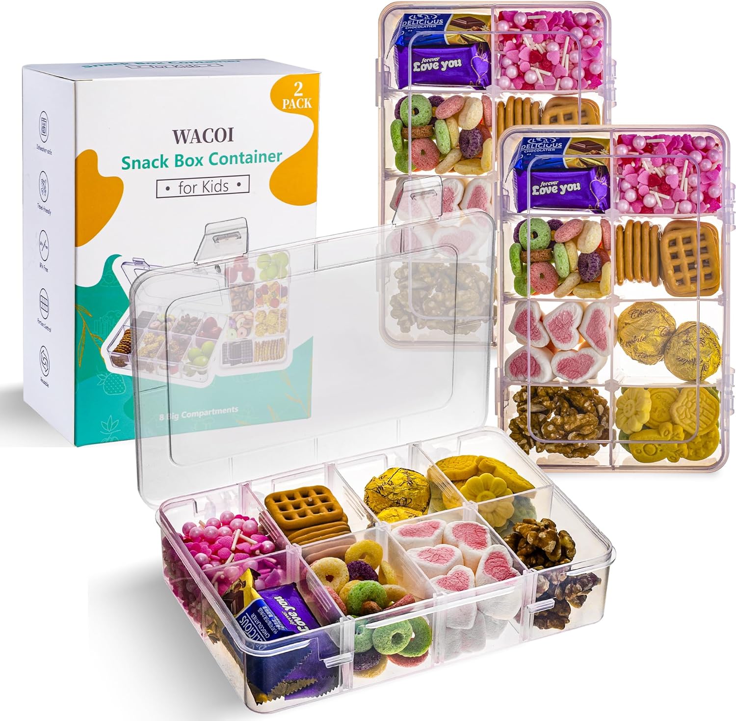 Amazon.com: WACOI Snack Box Container for Kids-8 Compartments, Reusable ...