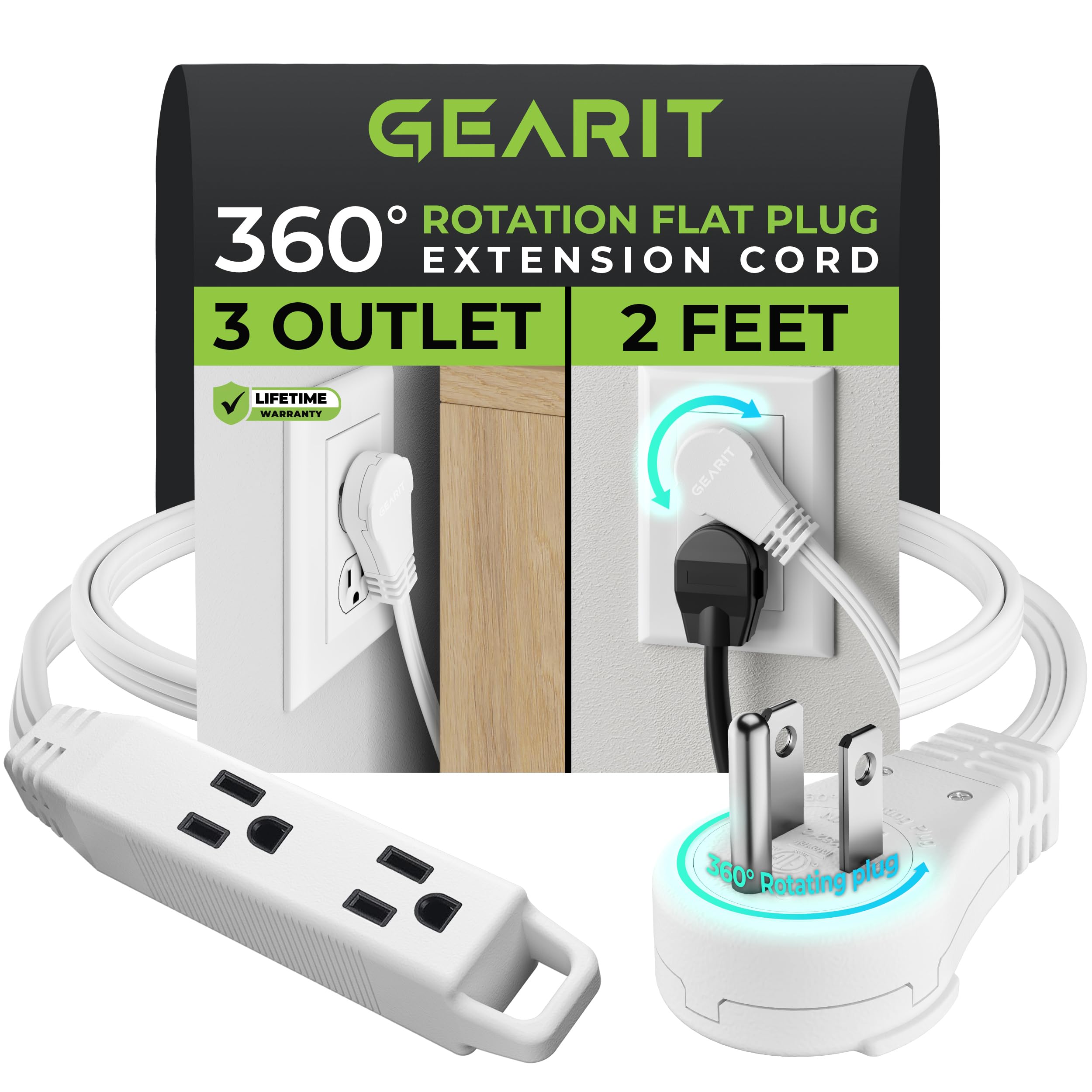 Snapklik.com : GearIT 360 Rotating Flat Plug Extension Cord