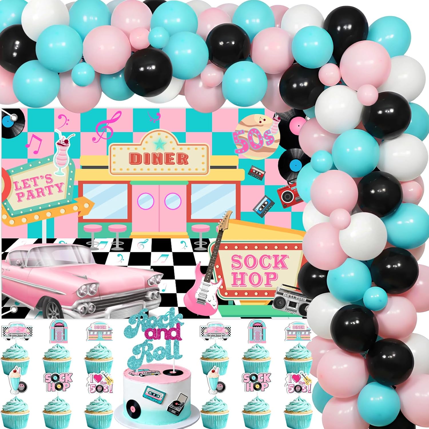 Amazon.com: Jollyboom 50s Theme Party Decorations, 1950s Sock Hop ...
