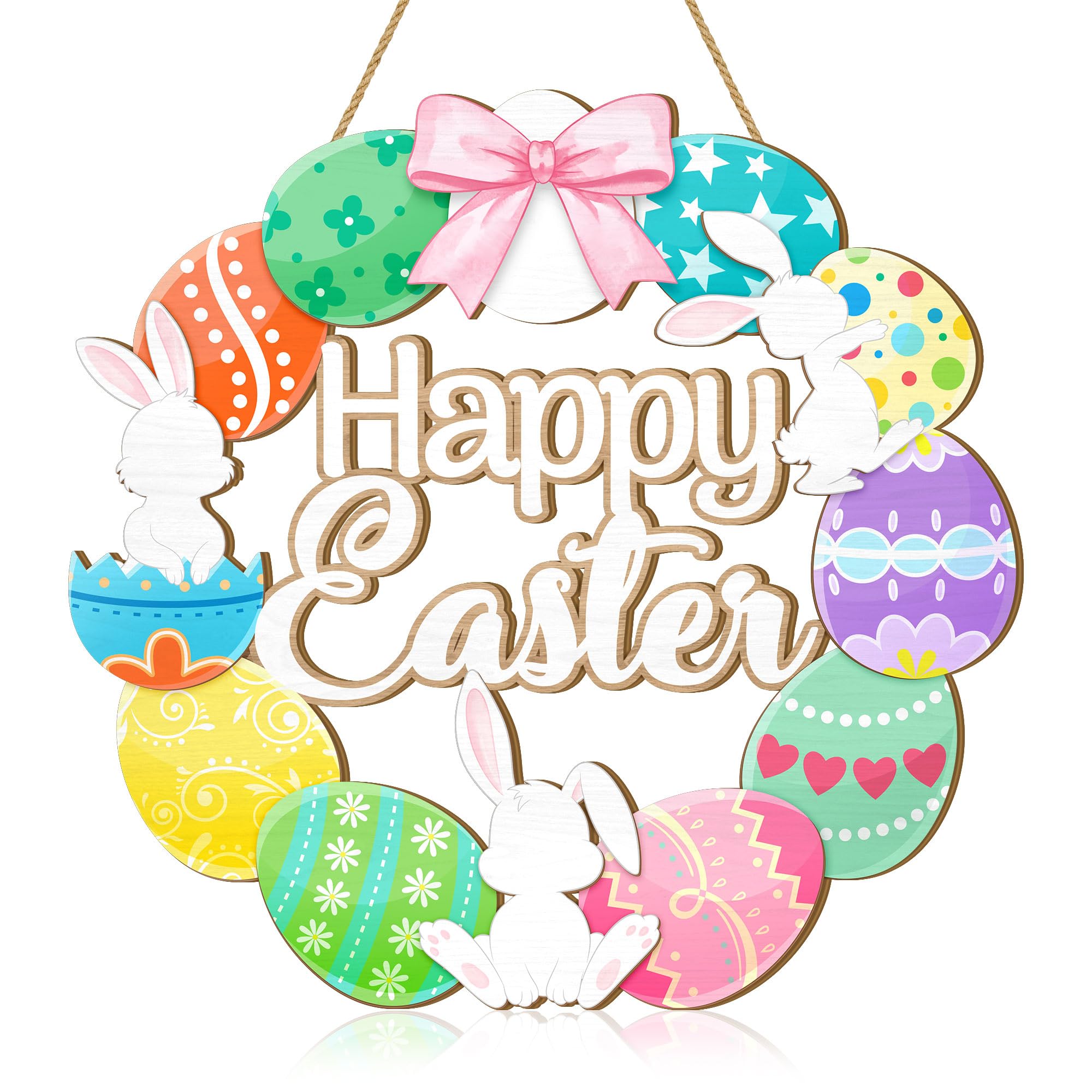 Amazon.com: Easter Eggs Wreaths Wood Sign for Front Door, Colorful Eggs ...