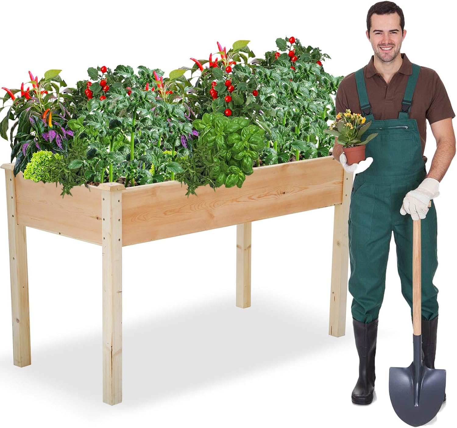 Amazon.com : Tyyps Raised Garden Bed Elevated Wood Planter Box with ...