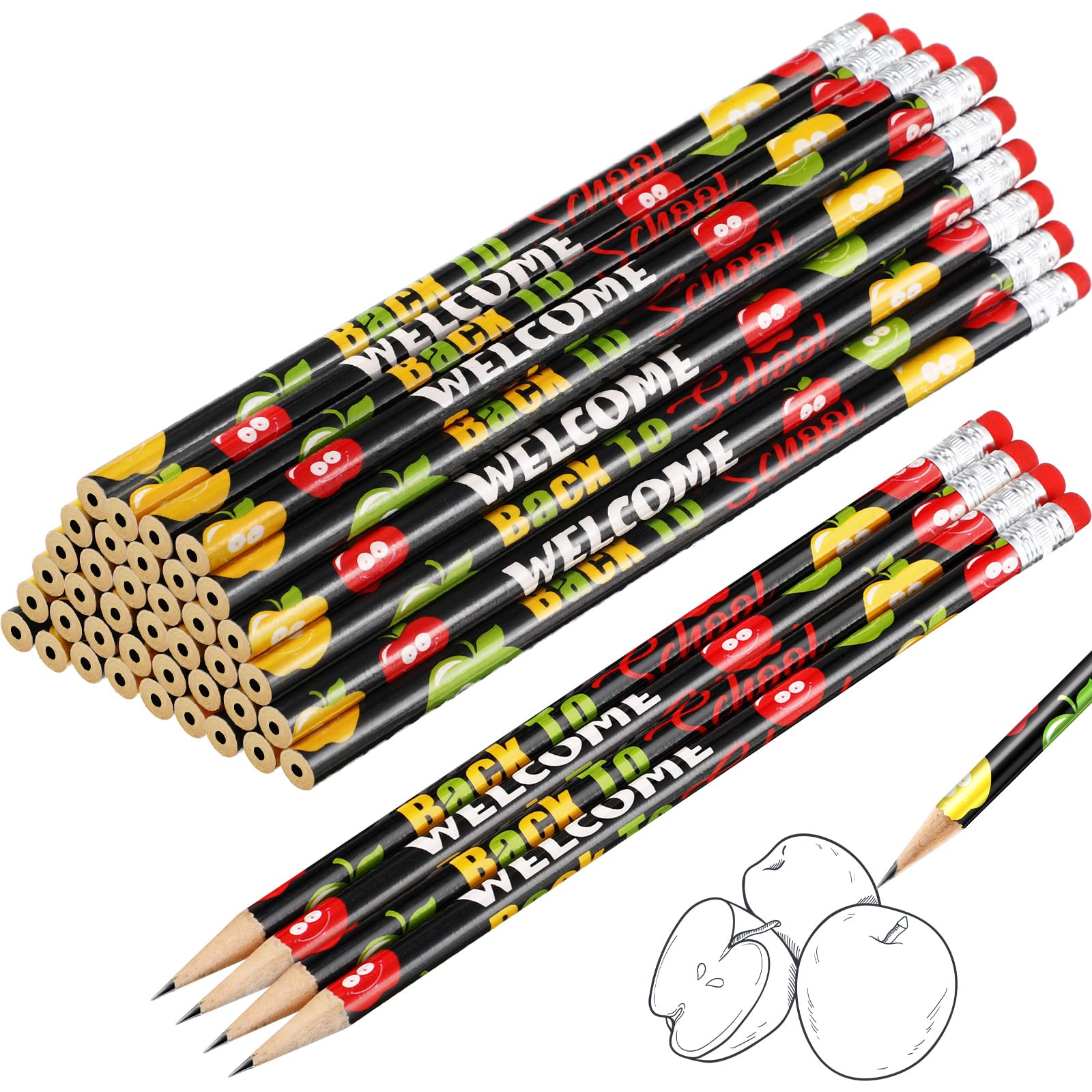 Snapklik.com : 120 Pieces Welcome Back To School Pencils Apple Theme ...