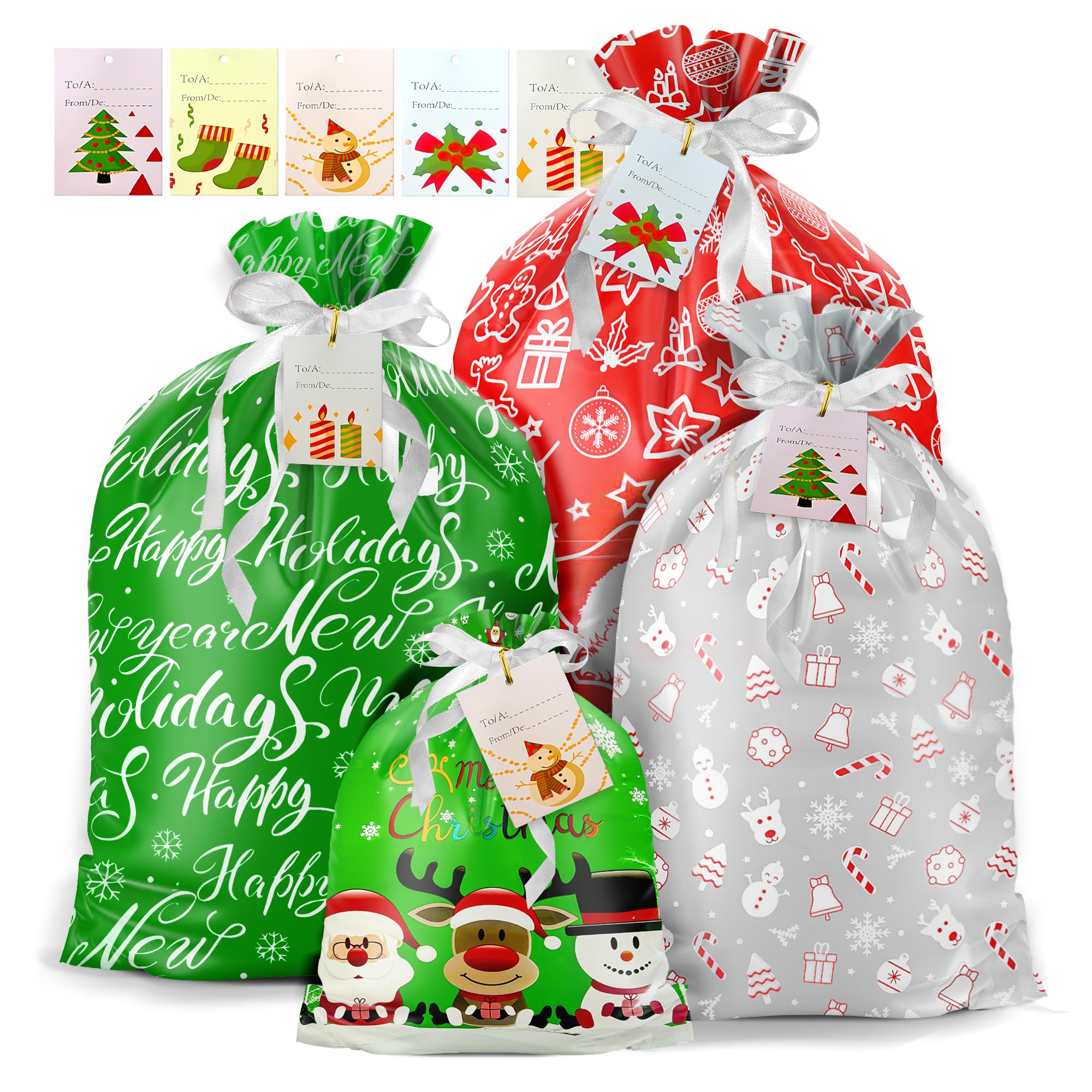 Amazon.com: Christmas Gift Bags Assorted Sizes, 20PCS Drawstring ...