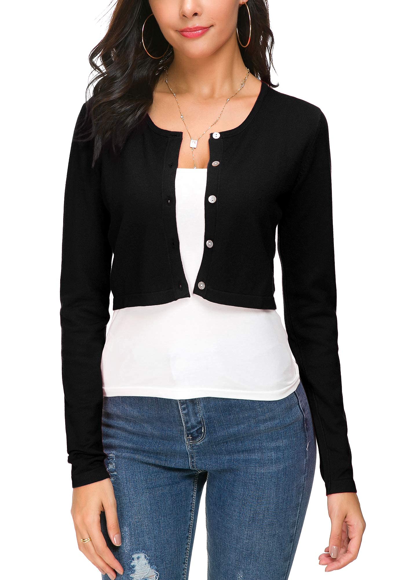 Women’s Short Cropped Bolero Cardigan O-Neck Button Coat Trendy Knitted ...