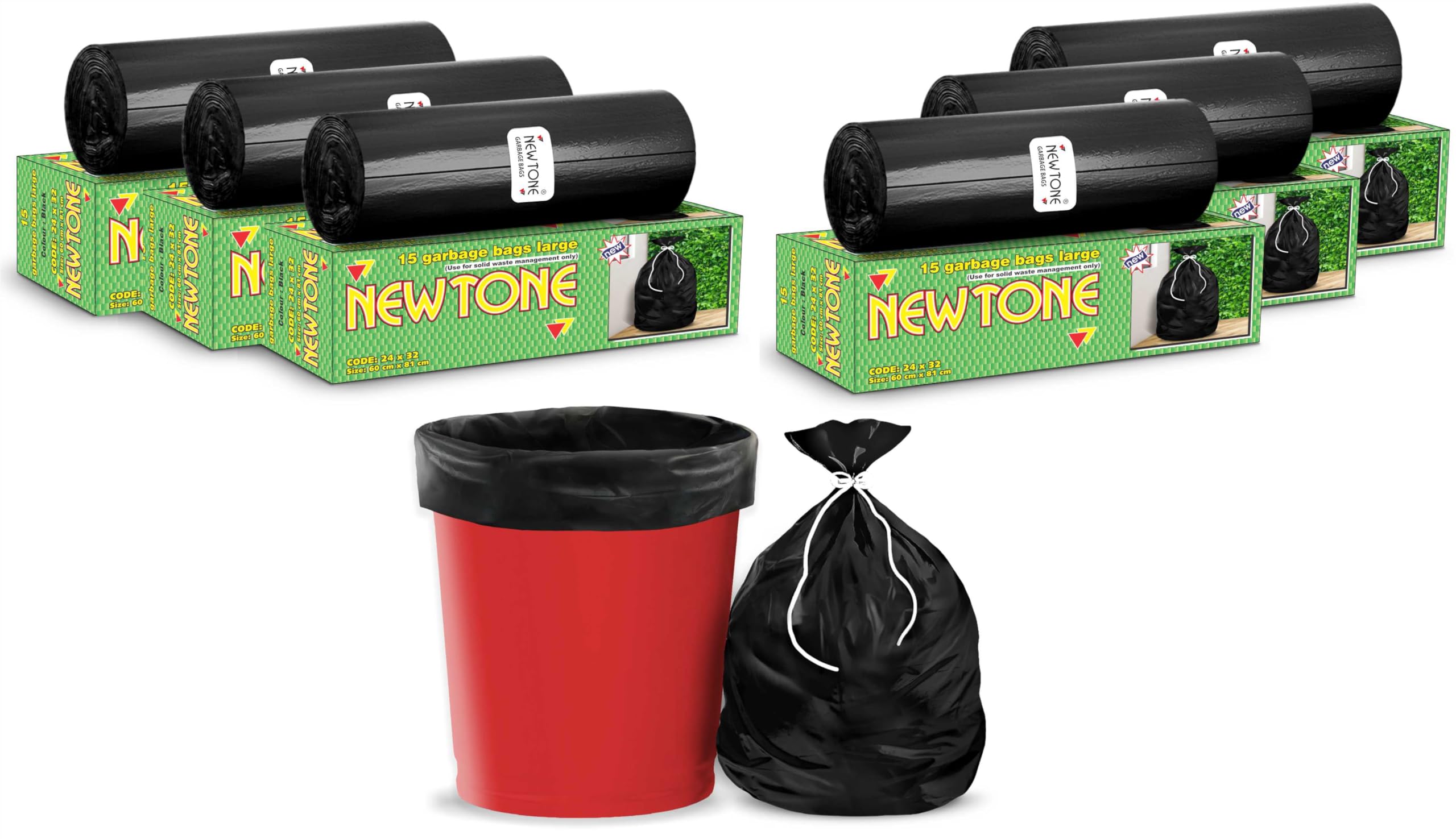 Newtone Premium Garbage Bags Large Size 24x32 Inches|90 Bags (Pack of 6 ...