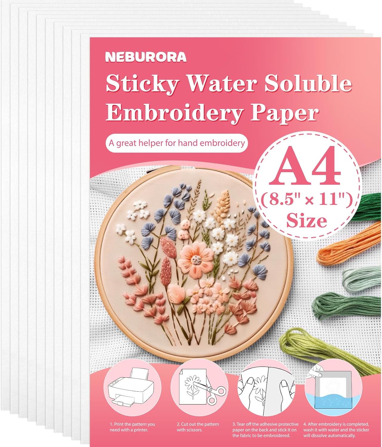 Amazon.com: NEBURORA Printable Water Soluble Stabilizer for Embroidery ...
