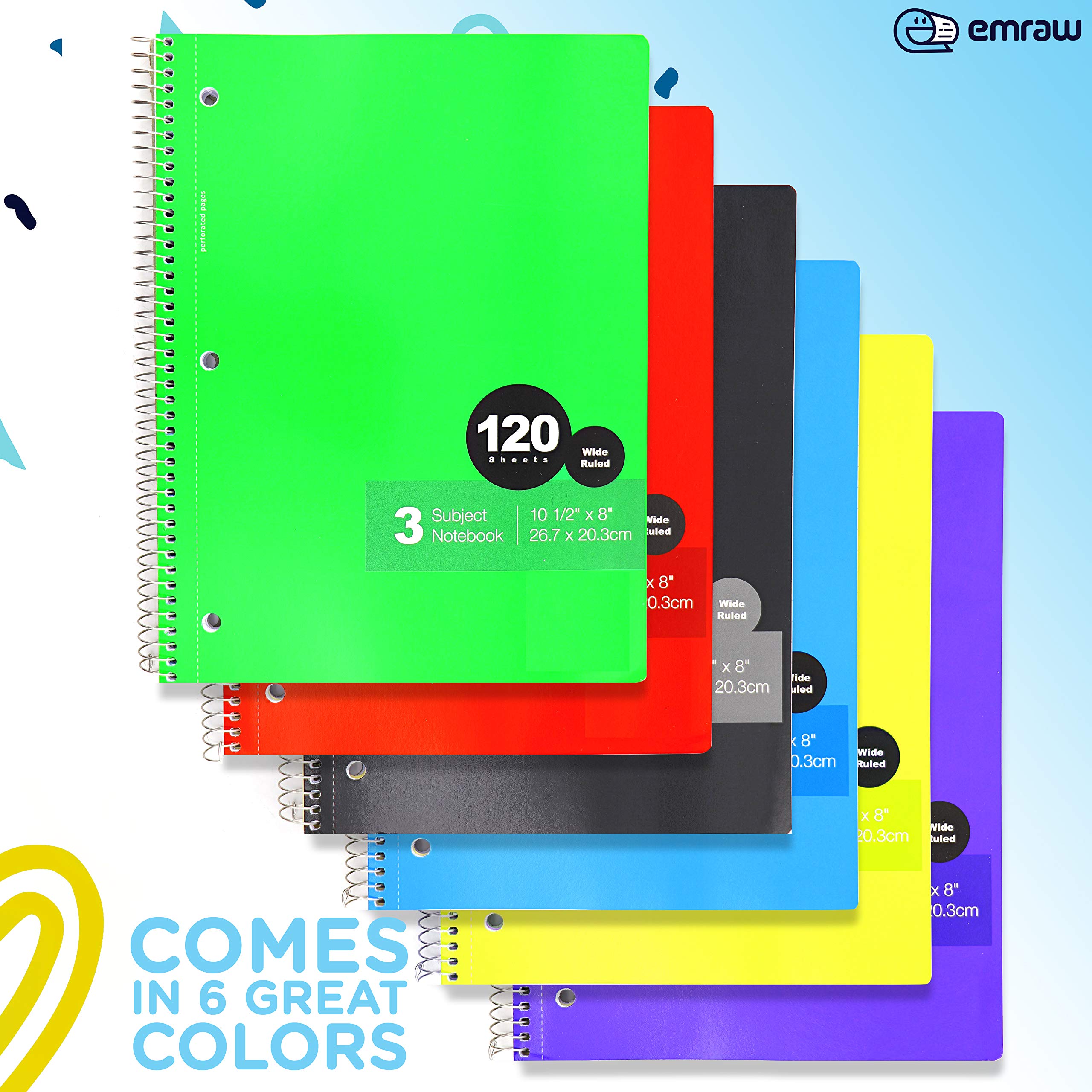 Snapklik.com : Emraw 3 Subject Spiral Notebooks, Wide Ruled, 120 Sheets ...