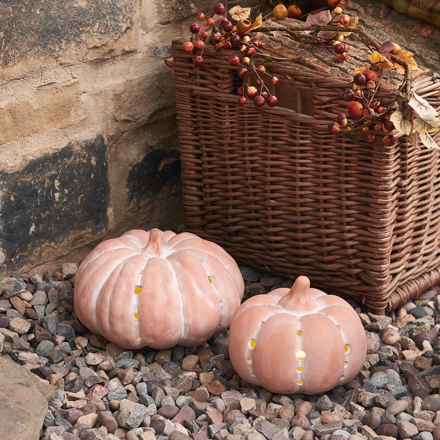 Lights4fun Set of 2 Terracotta Halloween Pumpkin Table Decorations ...