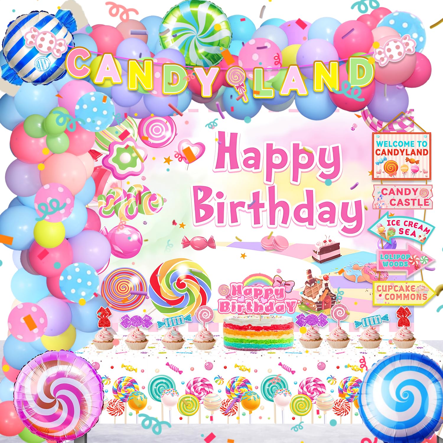 Amazon.com: 124pcs Candyland Birthday Party Decorations, Candy Themed ...