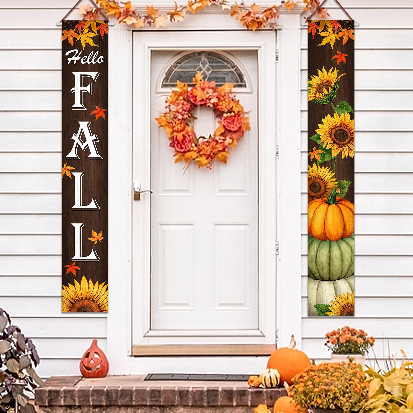 Snapklik.com : Fzbali Hello Fall Porch Banner Sign, Maple Sunflower ...