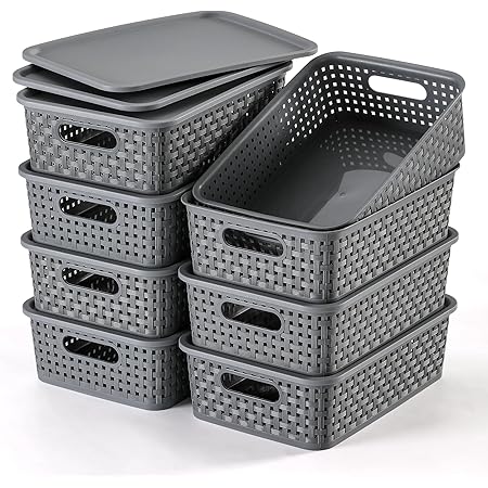 Amazon.com - AREYZIN Plastic Storage Baskets With Lid Organizing ...