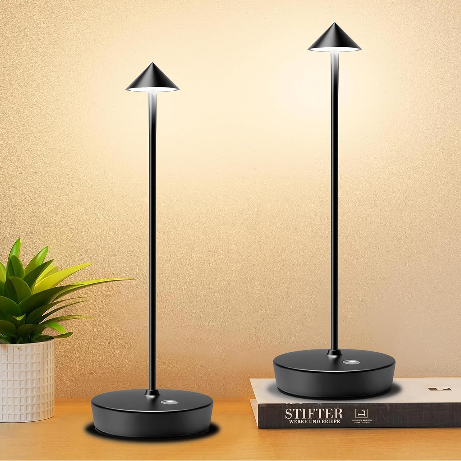 Tpczqj Set of 2 Rechargeable Cordless Table Lamp,6000mAh LED Battery ...
