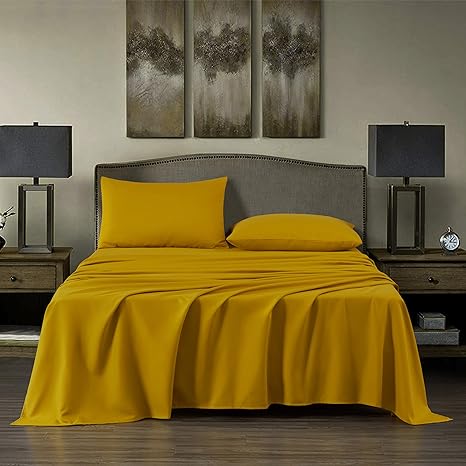 Amazon.com: Chezmoi Collection 4-Piece Mustard Yellow Sheet Set Queen ...