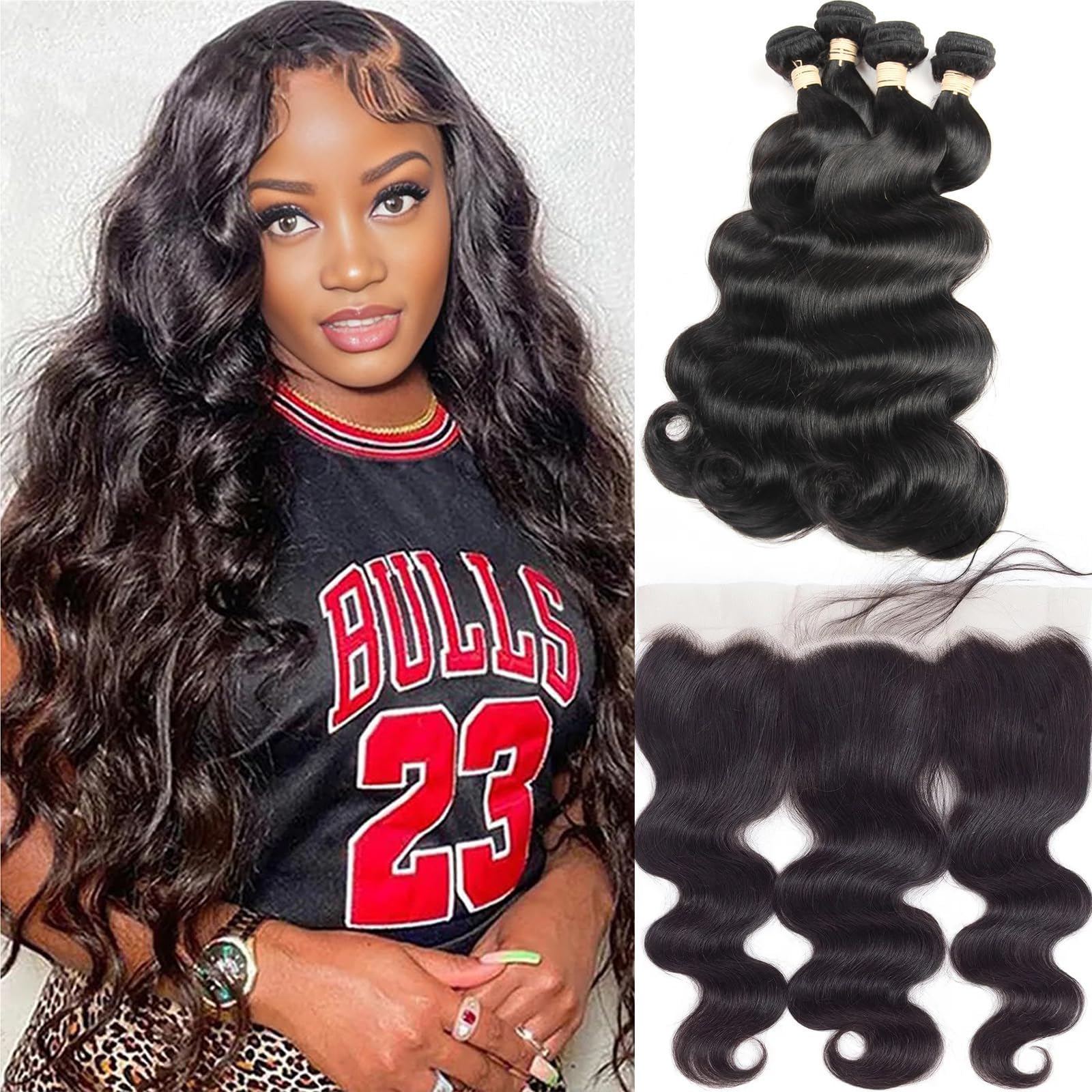 Amazon.com : Body Wave Bundles with Frontal (26 24 22 20 +20 inch ...
