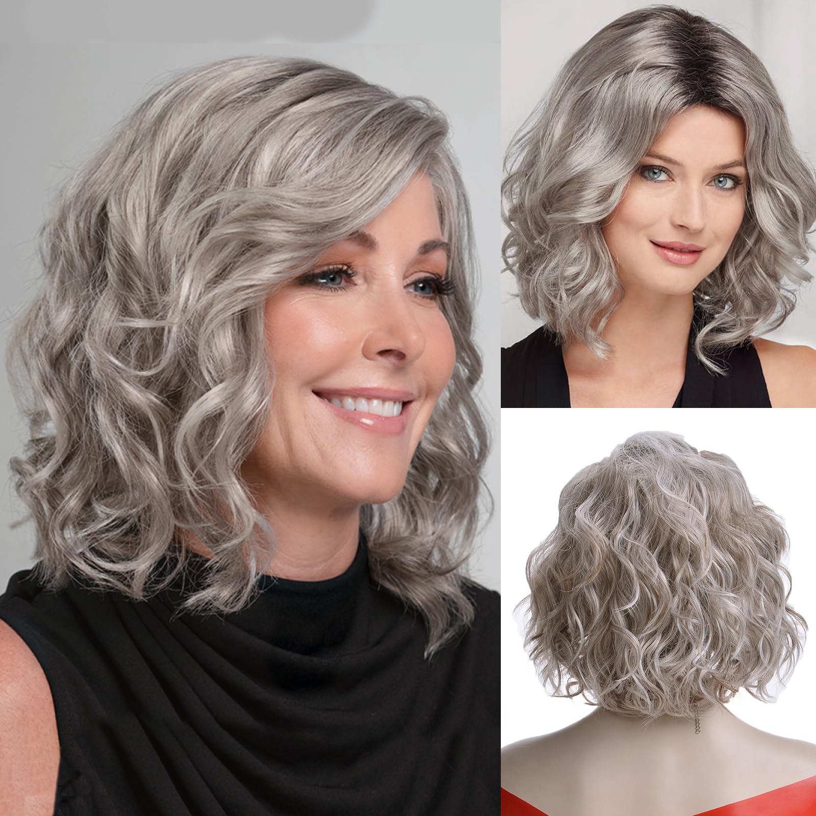 Amazon.com : Oseti Short Curly Sliver Wig Mixed Little Light Brown Wavy ...