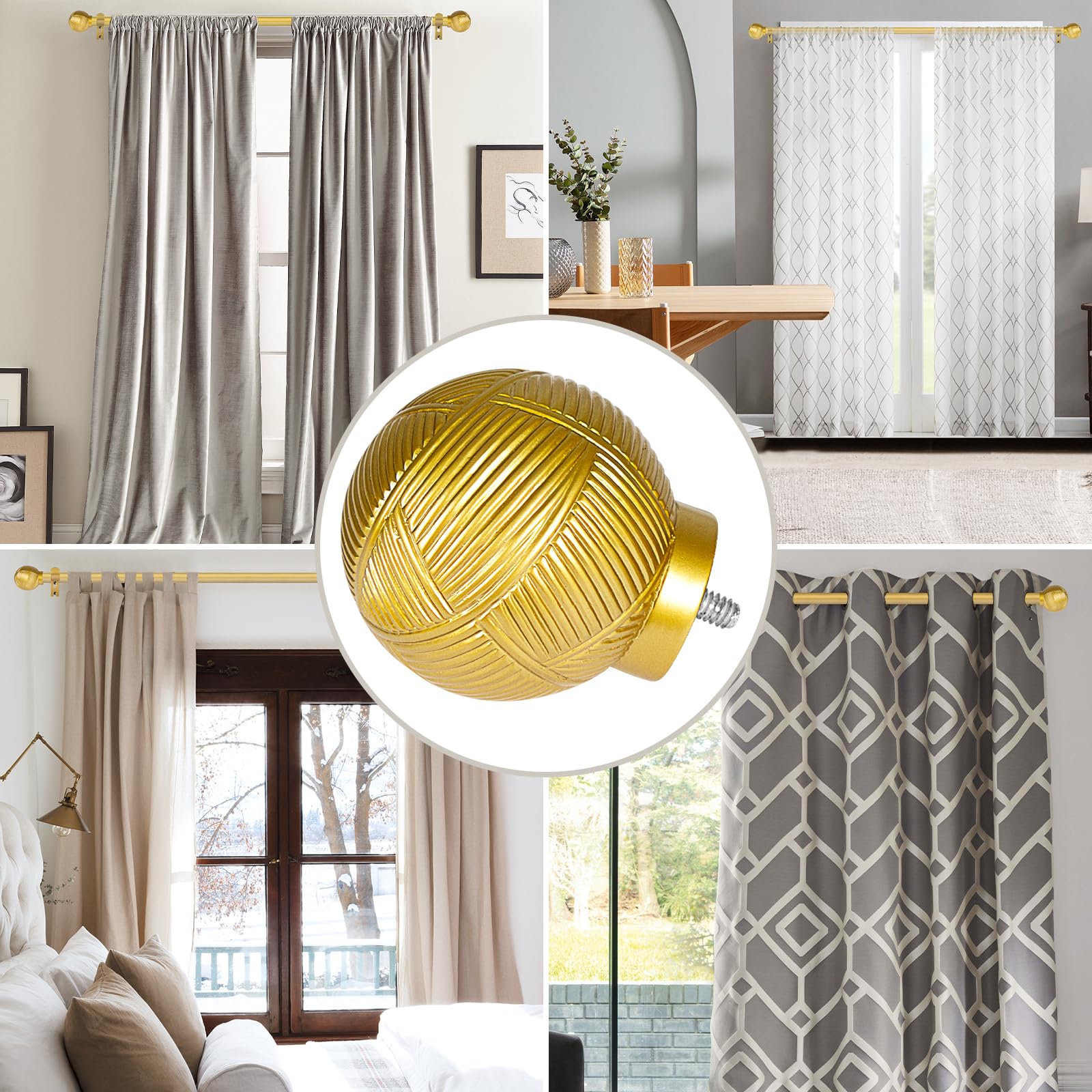 Gold Curtain Rod for 36 to 72 Inch (3-6 Foot) Windows, Stylish Round ...
