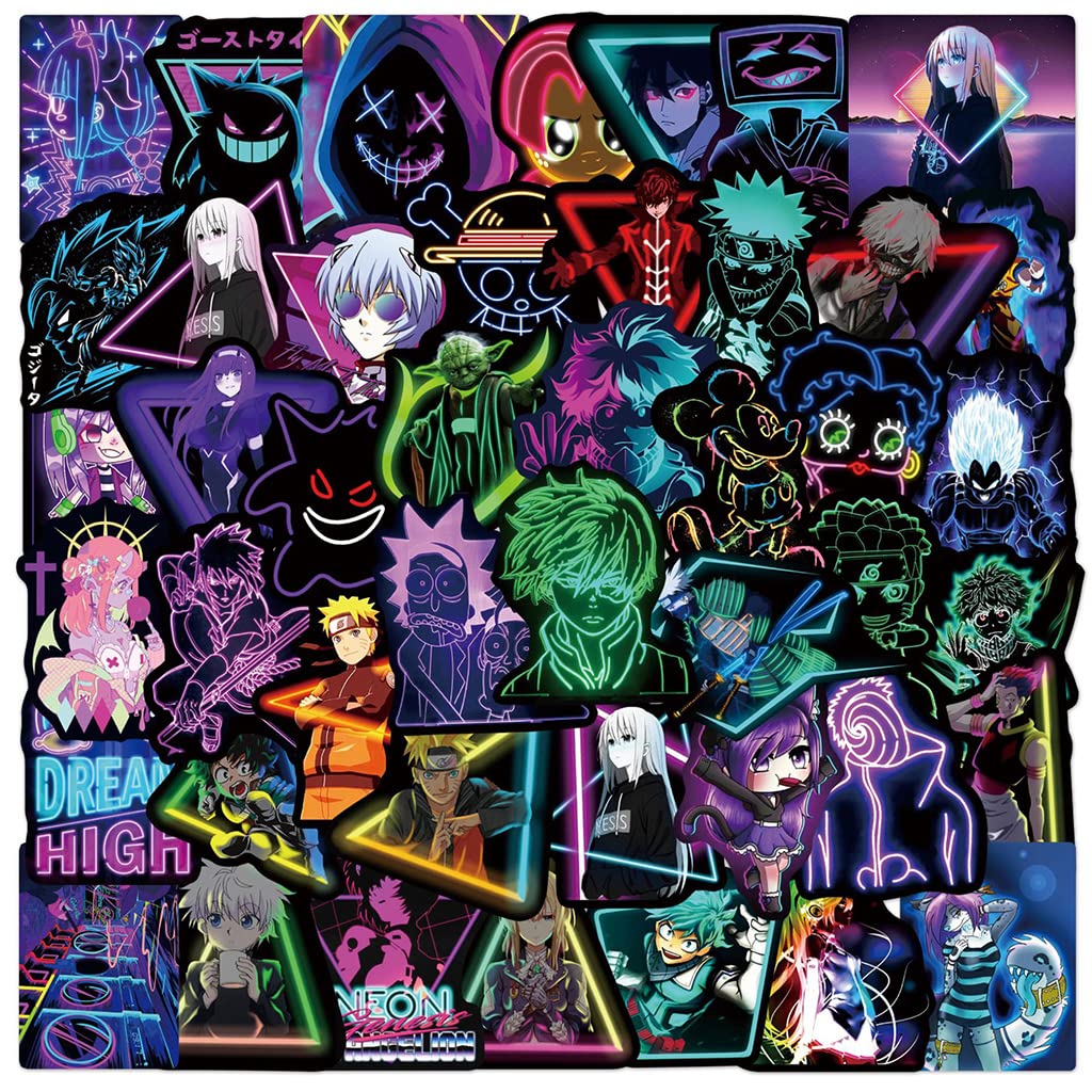 HASTHIP® 50Pcs Anime Stickers Laptop Stickers, Mixed Neon Sign Stickers ...