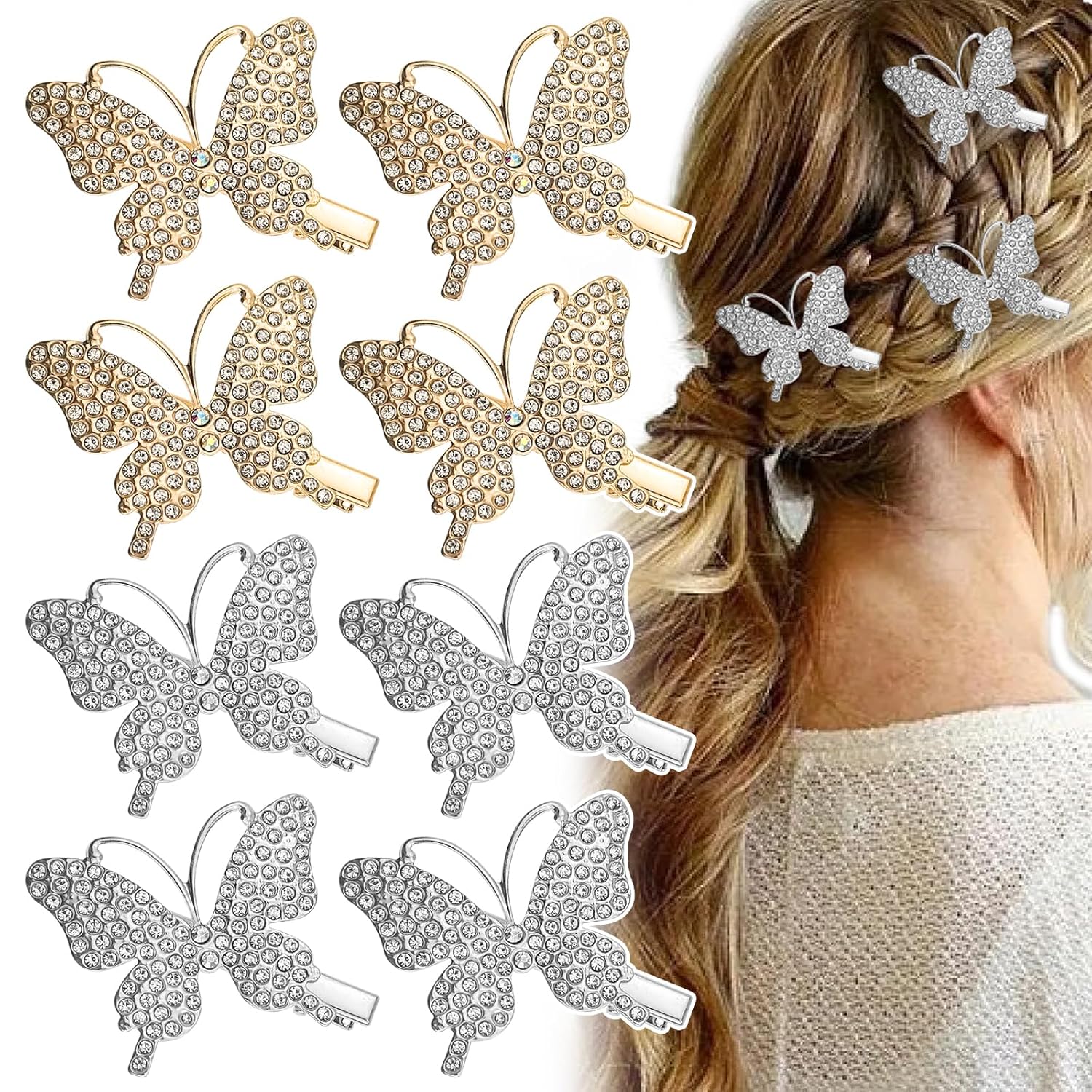 Amazon.com : 8 PACK Butterfly Hair Clips, Rhinestone Glitter Butterfly ...