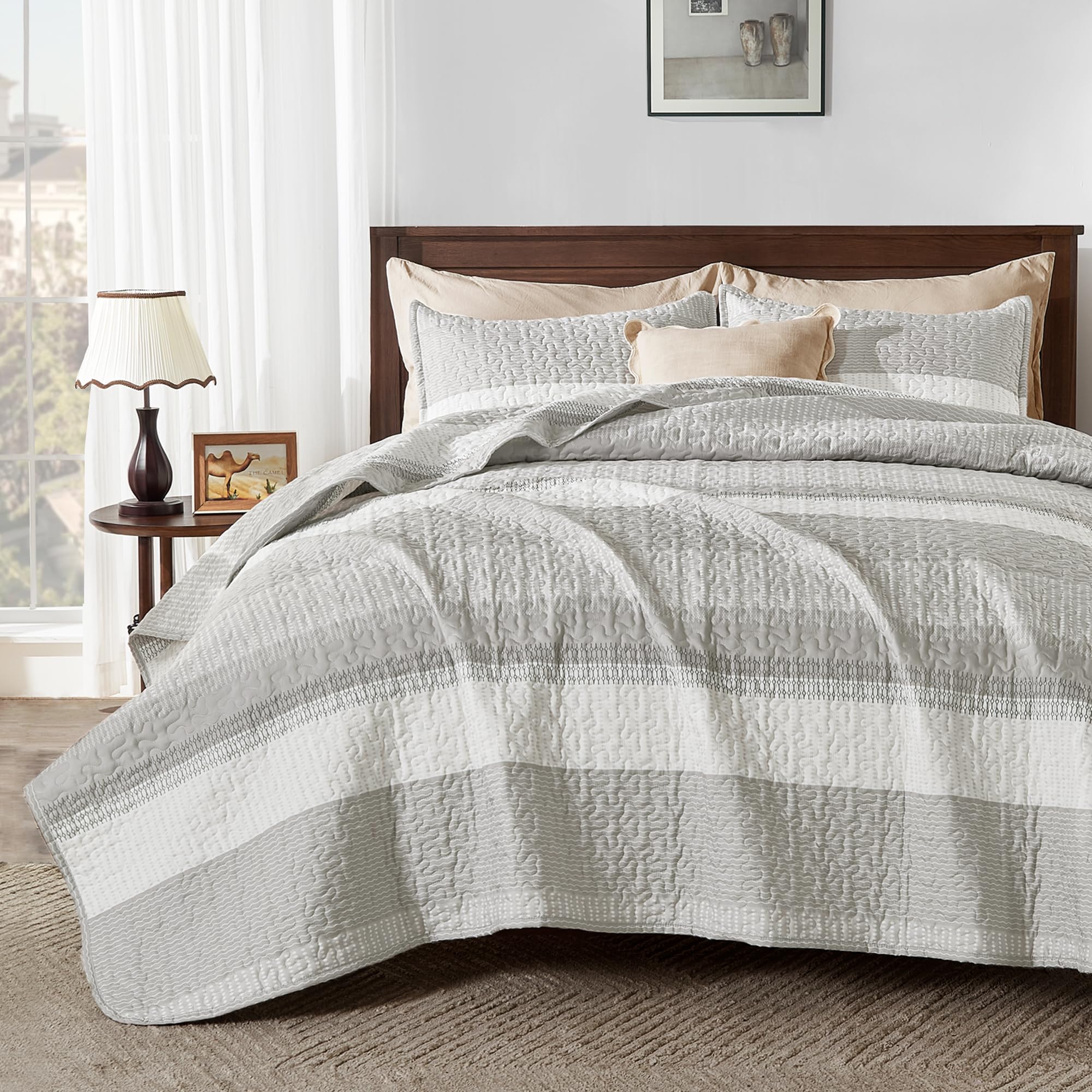 Amazon.com: Andency California King Quilt Set - Linen Grey Lightweight ...