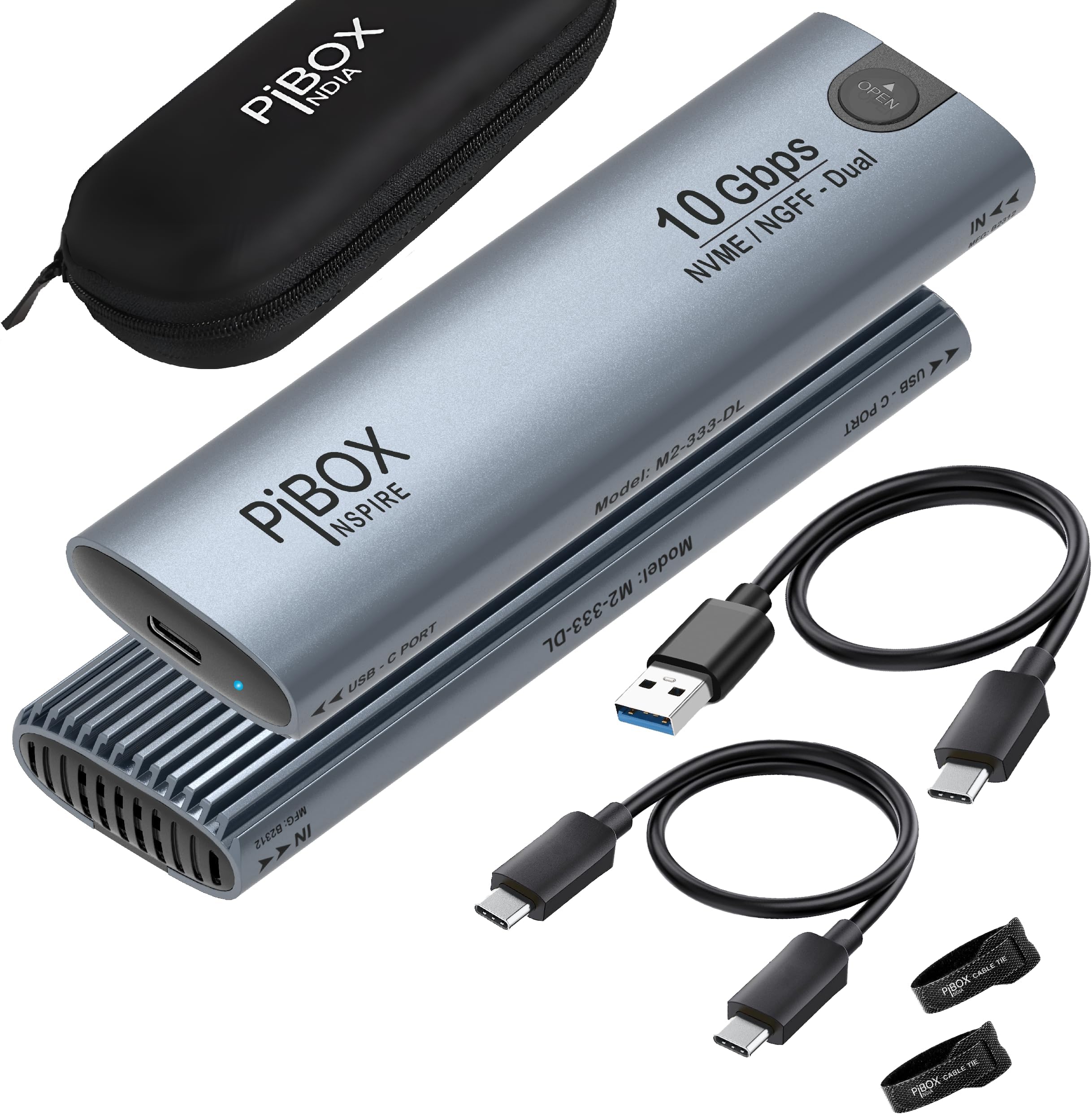 NVME M2 Enclosure, PiBOX India NVMe/NGFF SATA Dual Protocol SSD Enclosure - USB 3.2 10Gbps, Tool ...