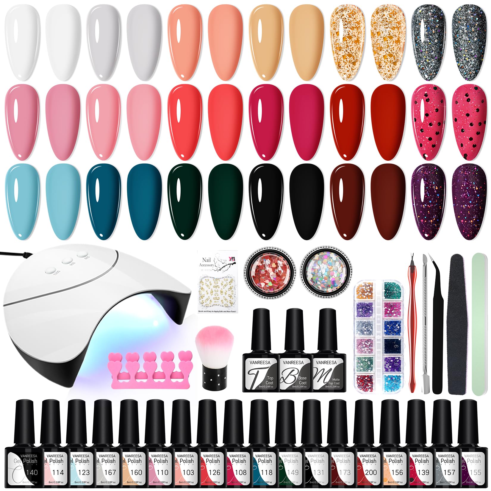 Gel Nail Polish Set with Lamp Starter Kit, VANREESA 18 Colours Gel Nail ...