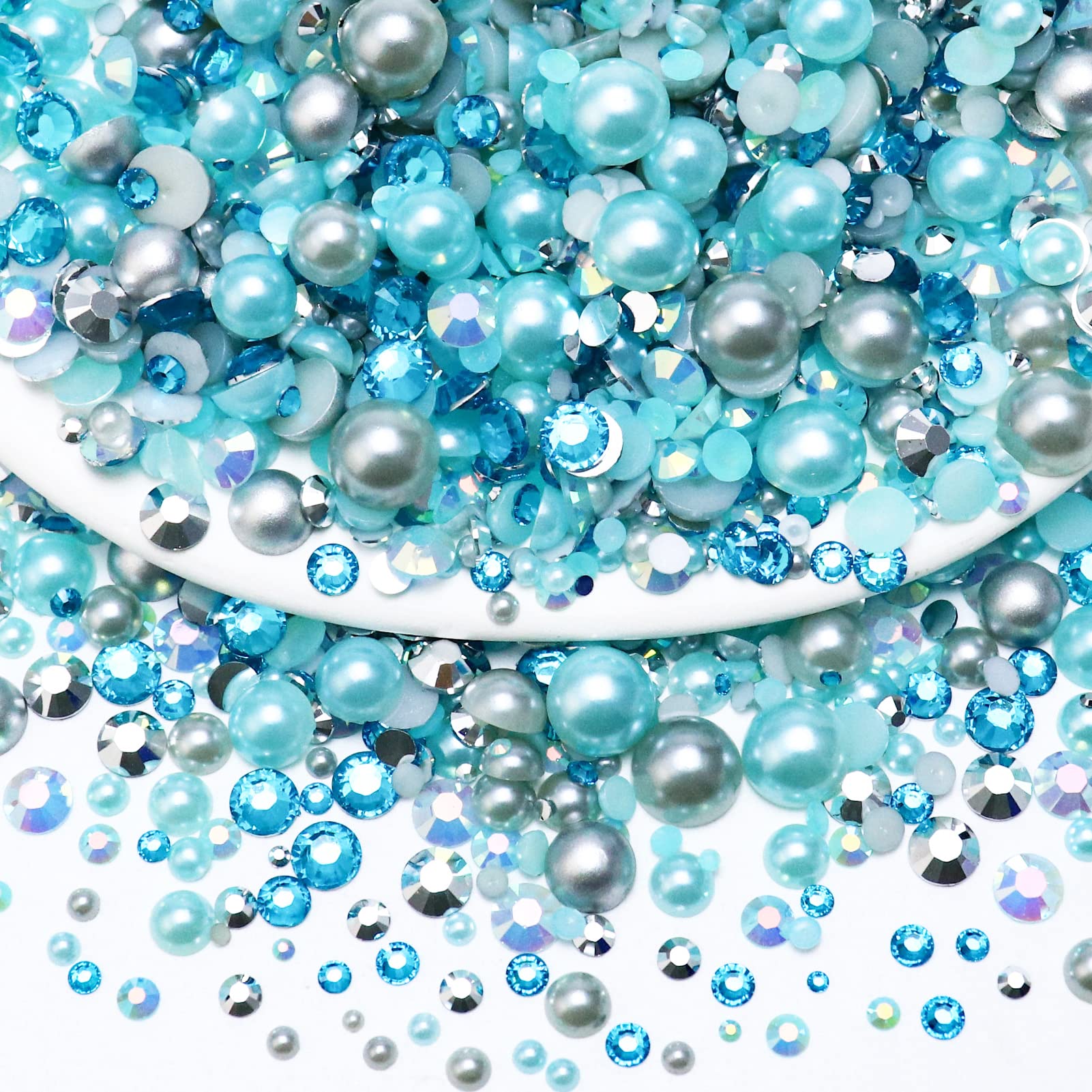 Amazon.com: Towenm 60g Mix Pearls and Rhinestones, Flatback Rhinestones ...